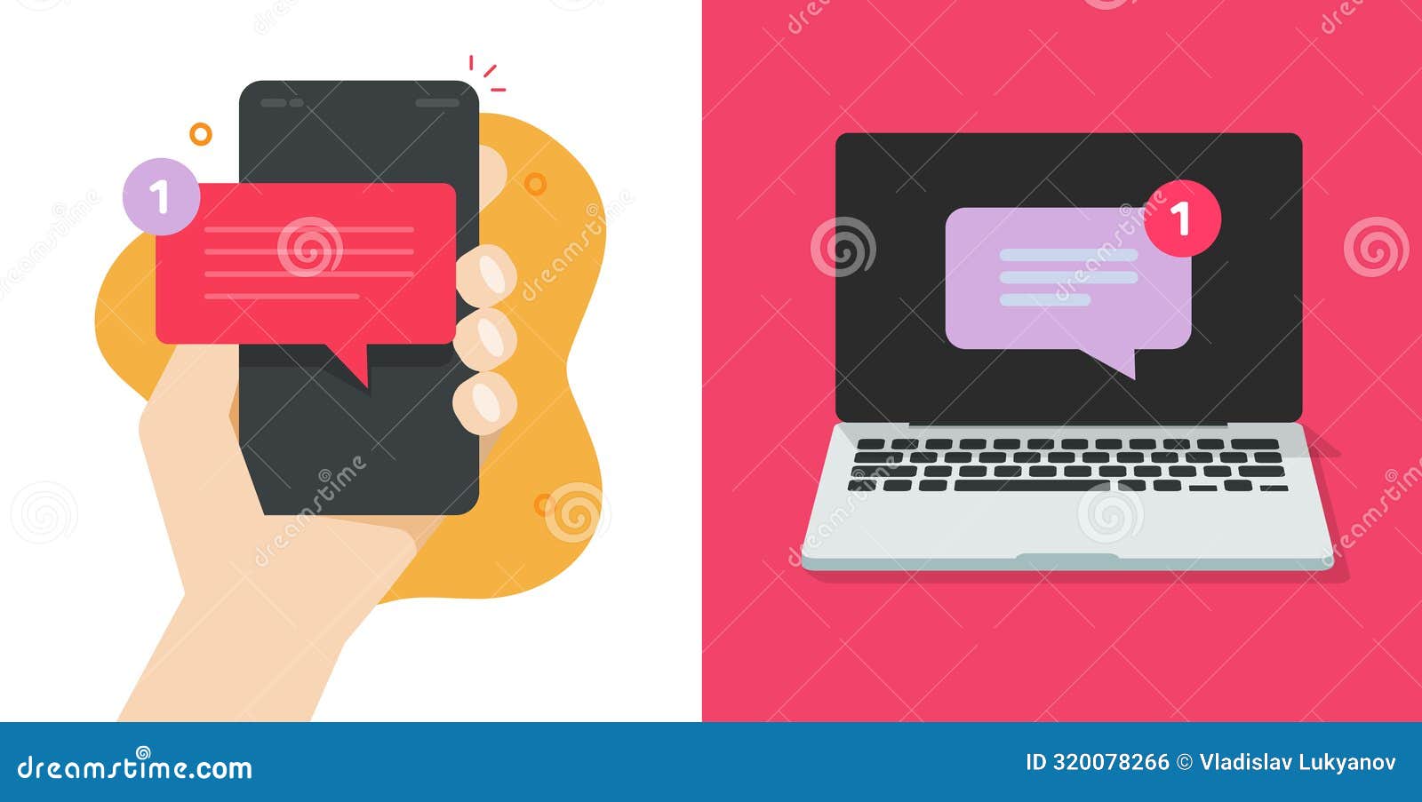 New Sms Message on Cell Phone Screen and New Email Notification Notice ...
