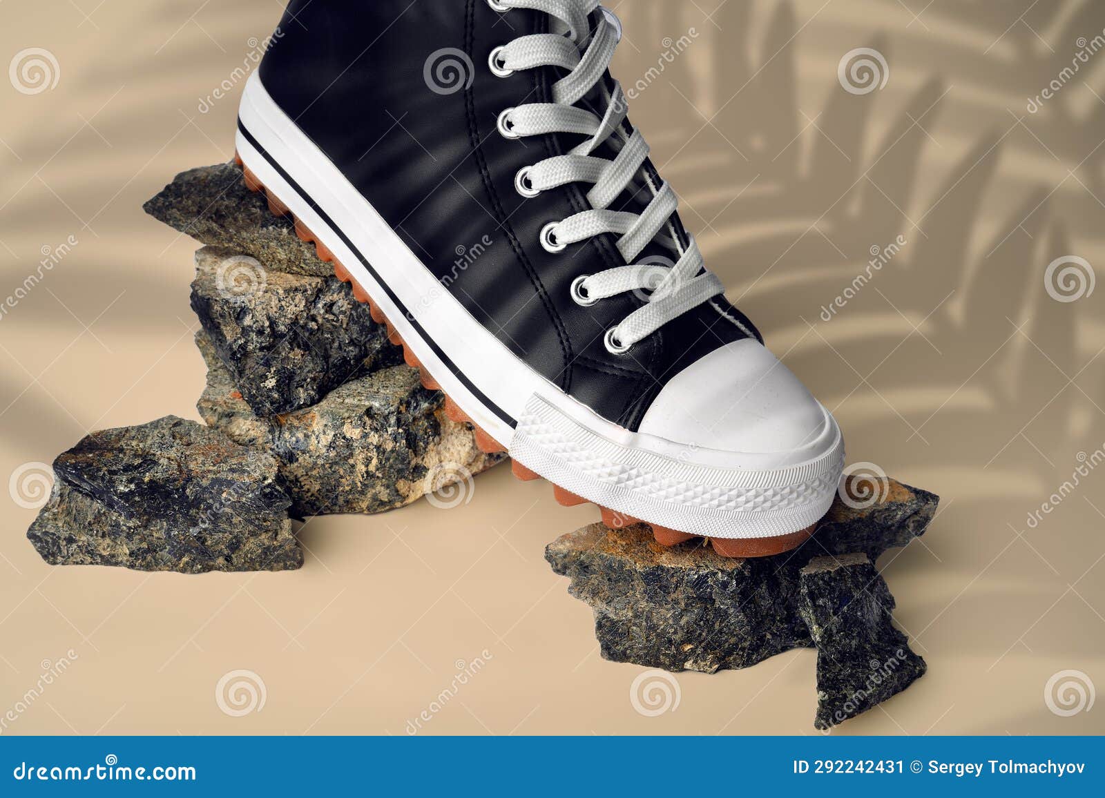 New Sneaker Shoe on Stones on Beige Studio Background Stock Image ...