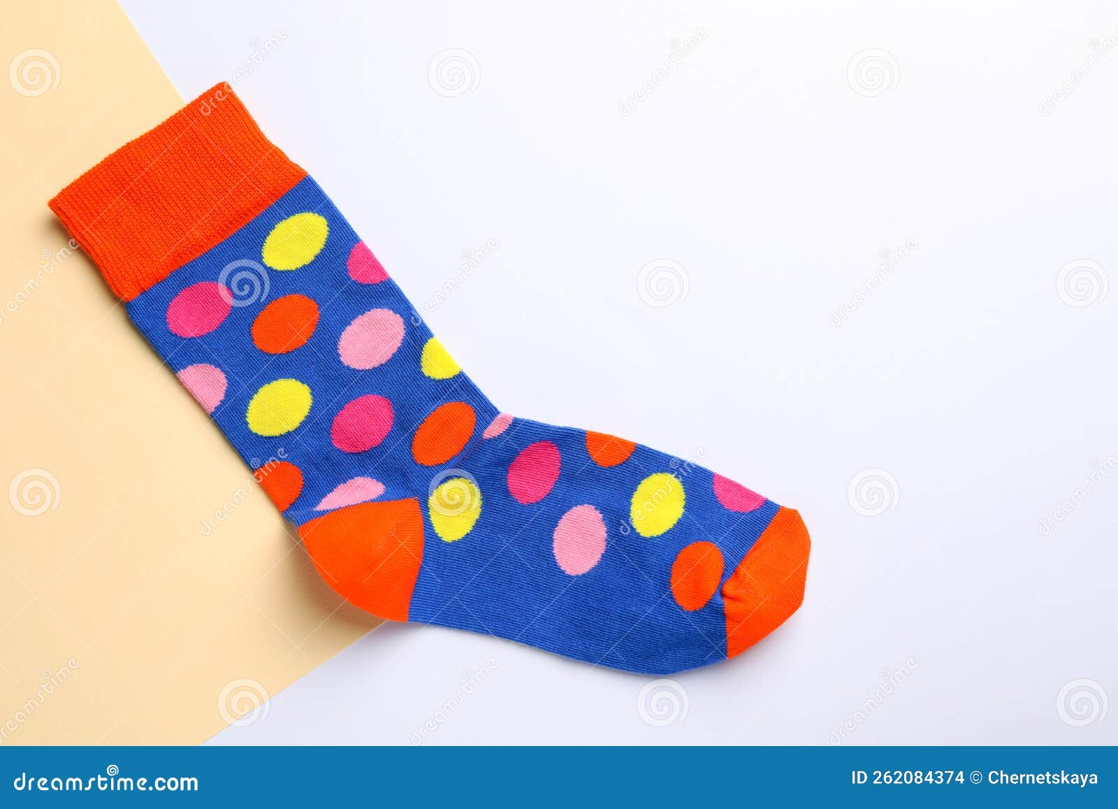 New Sock with Pattern on Color Background, Top View. Space for Text ...