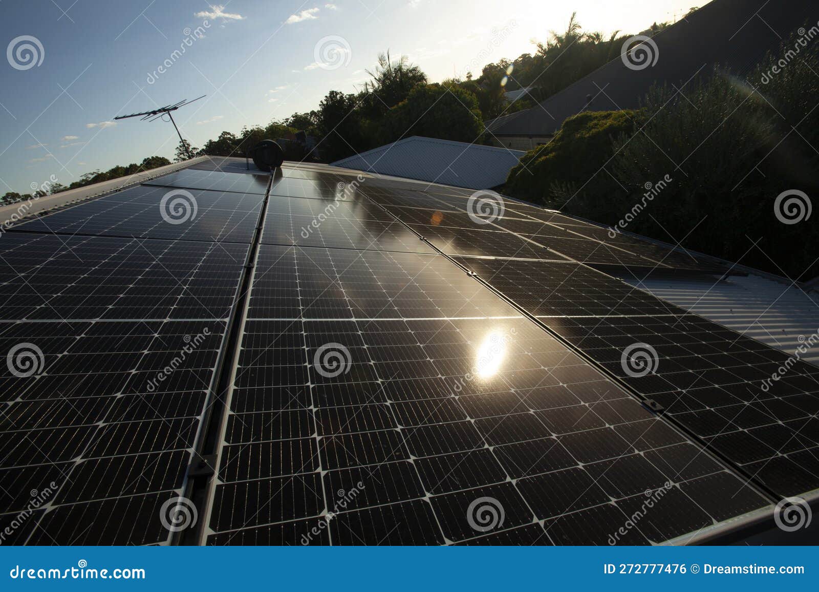 New solar panels on home stock photo. Image of kilowatts - 272777476