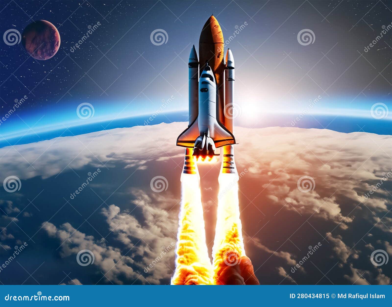 New Space Rocket Lift Off Space Shuttle With Smoke And Blast Takes Off
