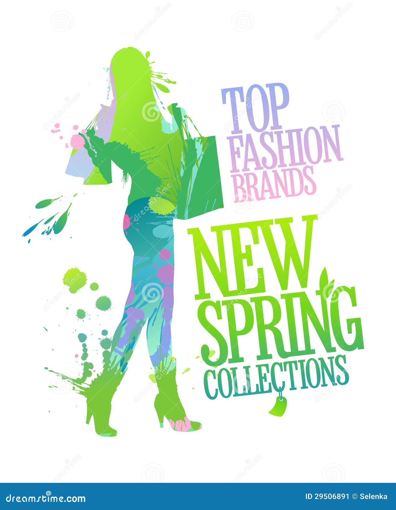 New Spring Collections Design with Shopping Woman. Stock Vector ...