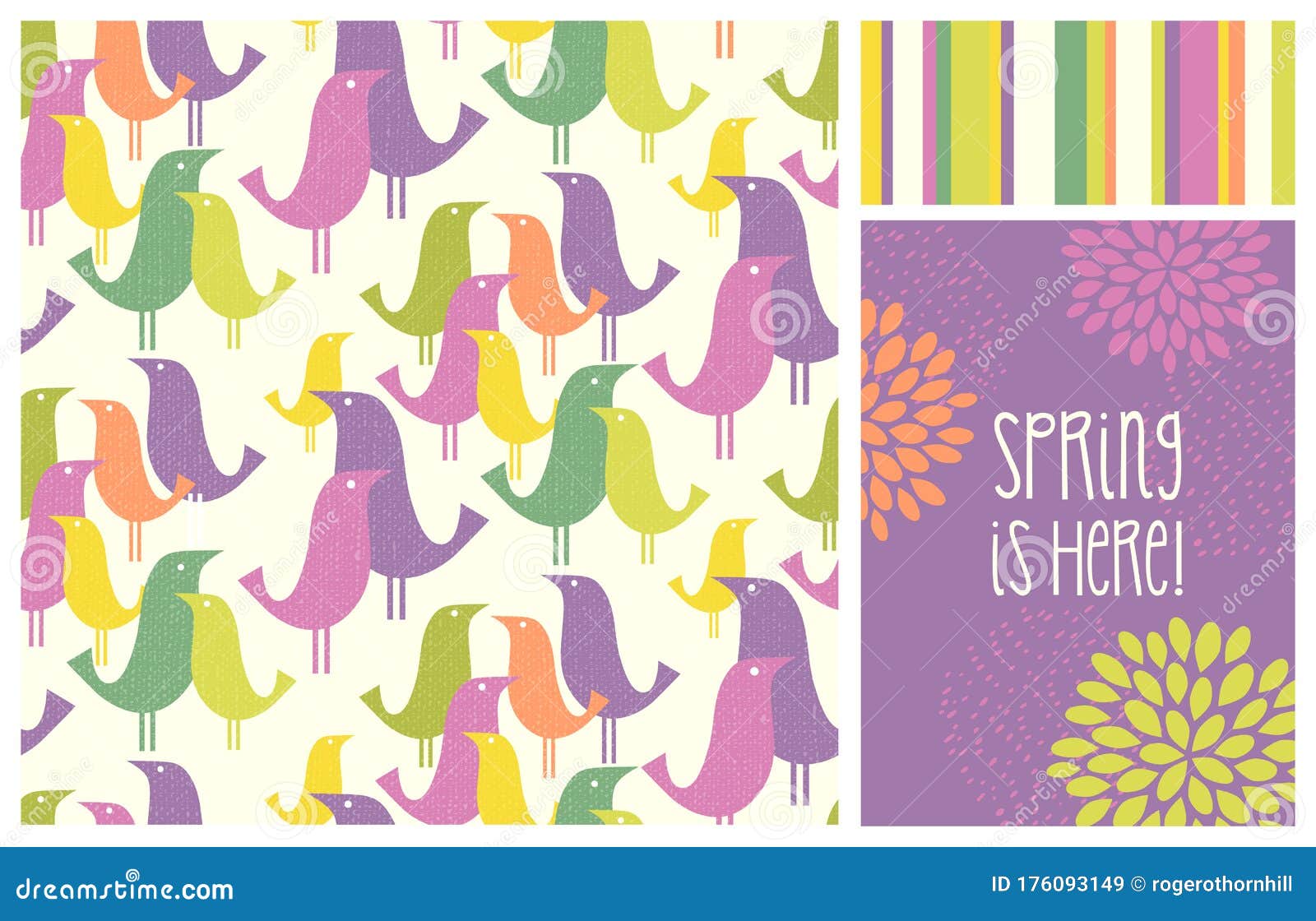 New Spring Mid-century Modern Birds Seamless Pattern with Coordinating ...