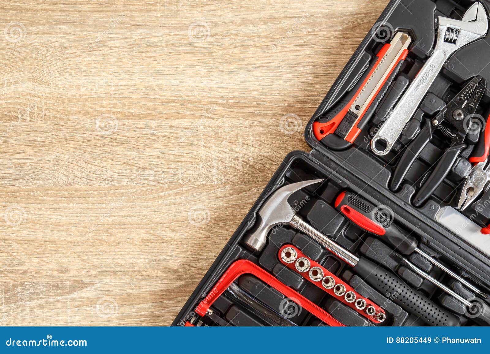New Square Black Tool Box on Wooden Texture Background Stock Image ...