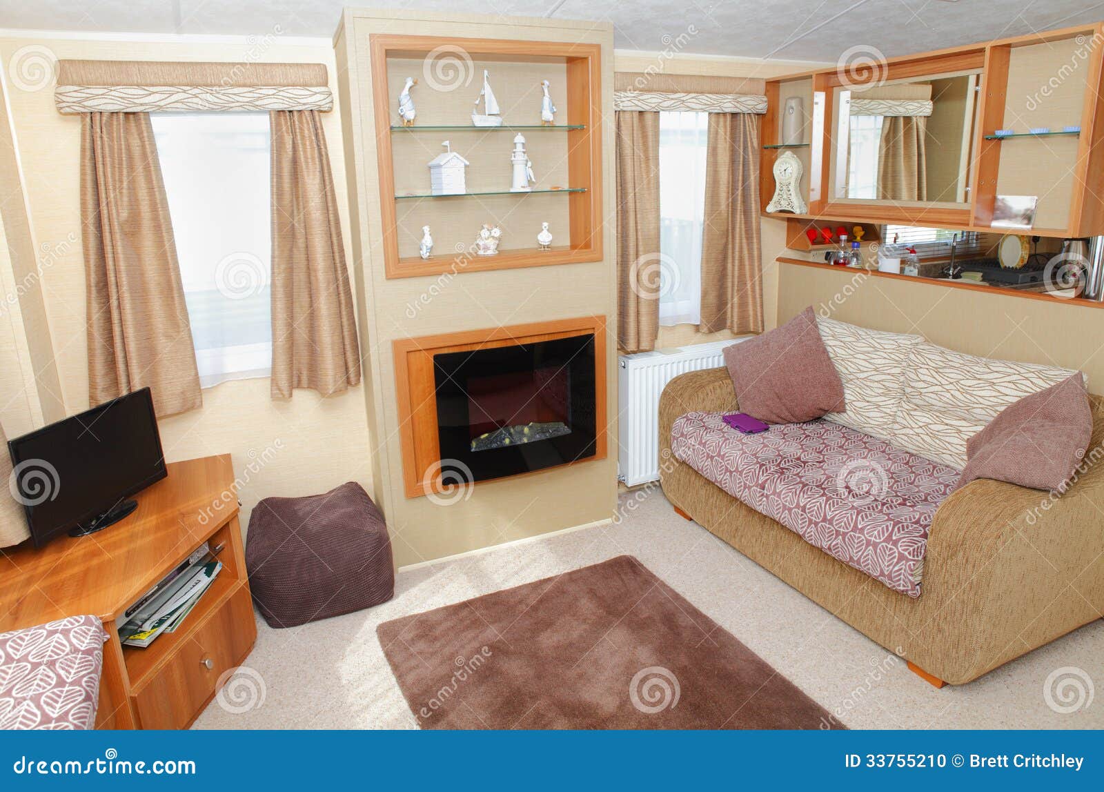 New Static Home Caravan Interior Stock Photo - Image of green, vacation ...