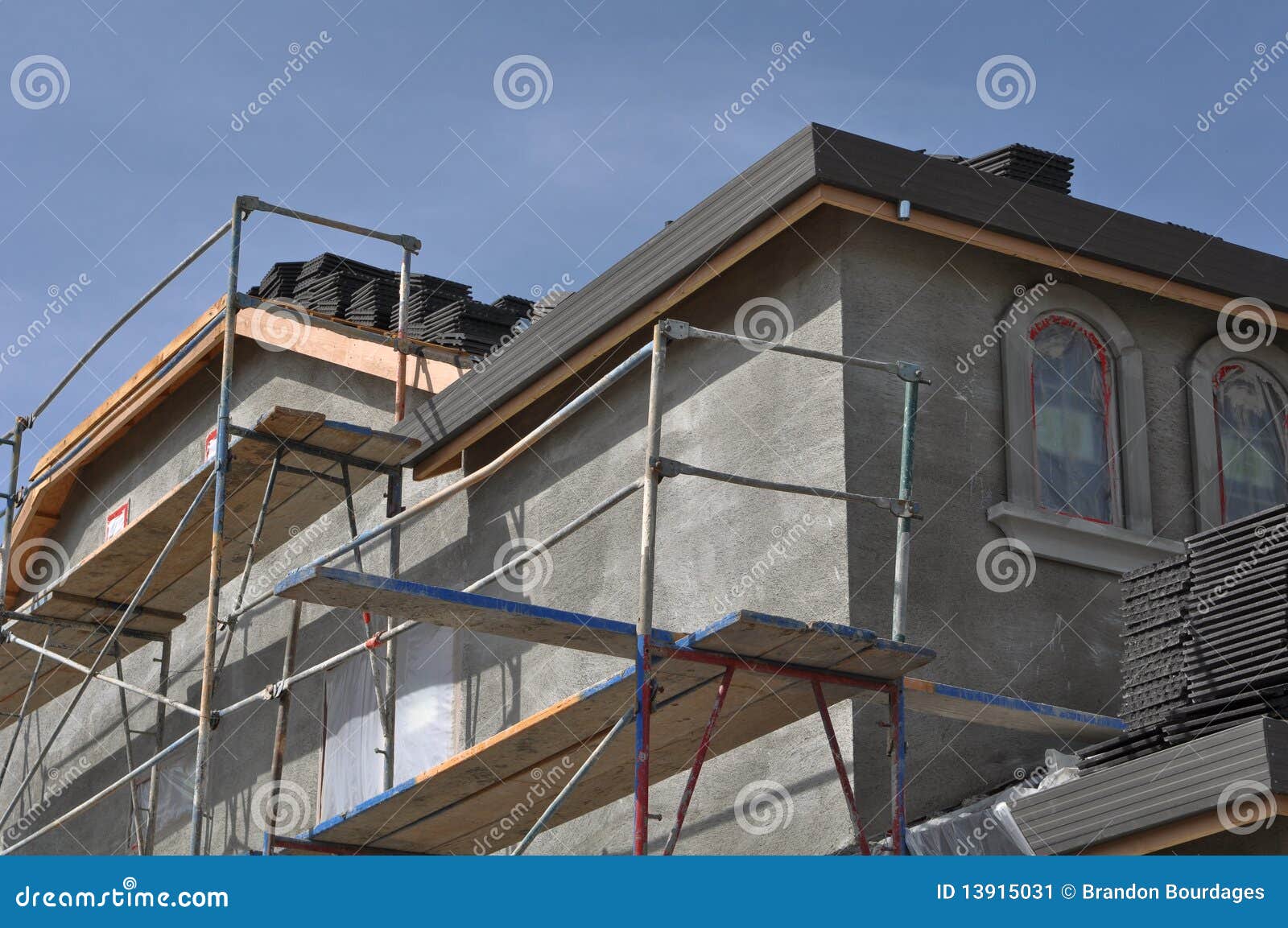 New Stucco Home Under Construction Stock Image - Image of dwelling ...