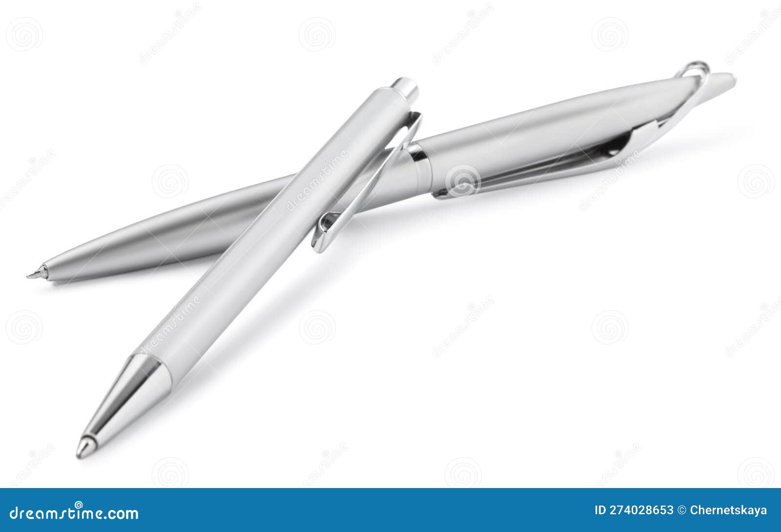 New Stylish Silver Pens Isolated on White Stock Image - Image of design ...