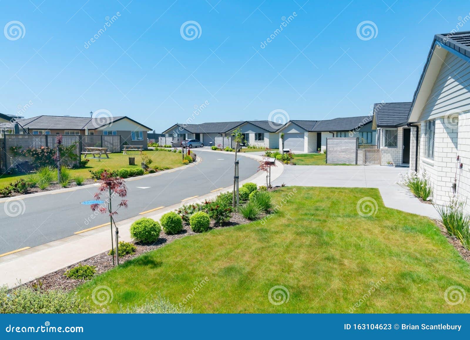 New Subdivision Street with Uniform Homes Stock Image - Image of ...