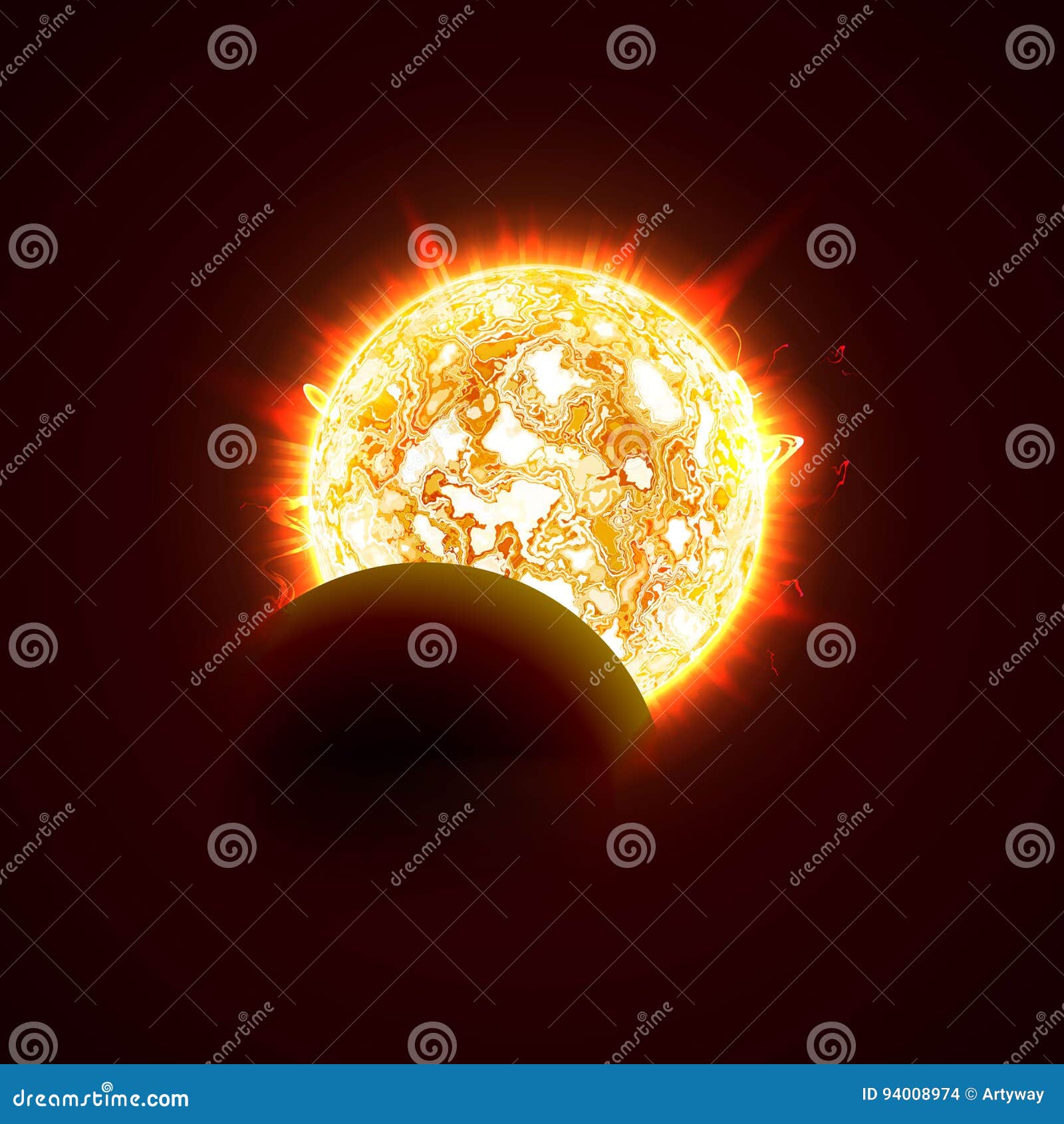 New Sun Eclipse Vector Illustration, 3d Bright Sunny Summer Day. Half ...