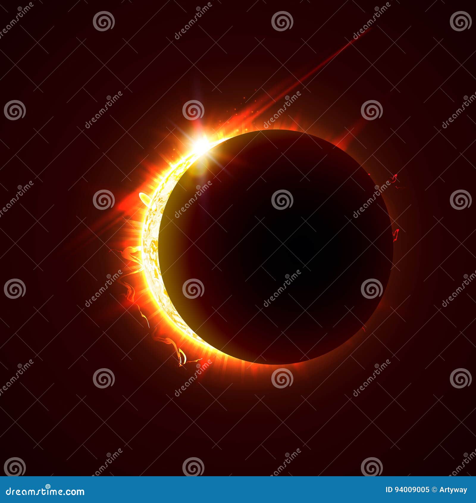 New Sun Eclipse Vector Illustration, 3d Bright Sunny Summer Day. Half ...