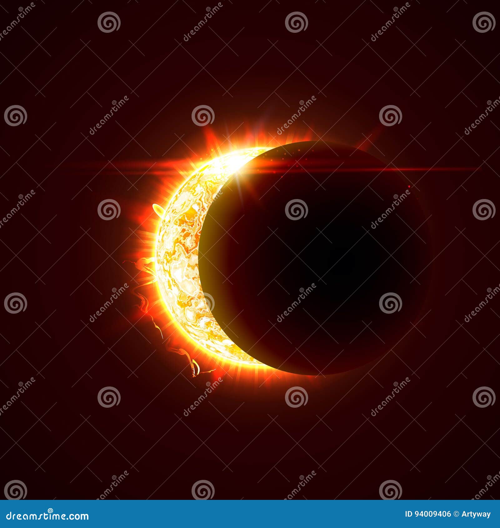 New Sun Eclipse Vector Illustration, 3d Bright Sunny Summer Day. Half ...