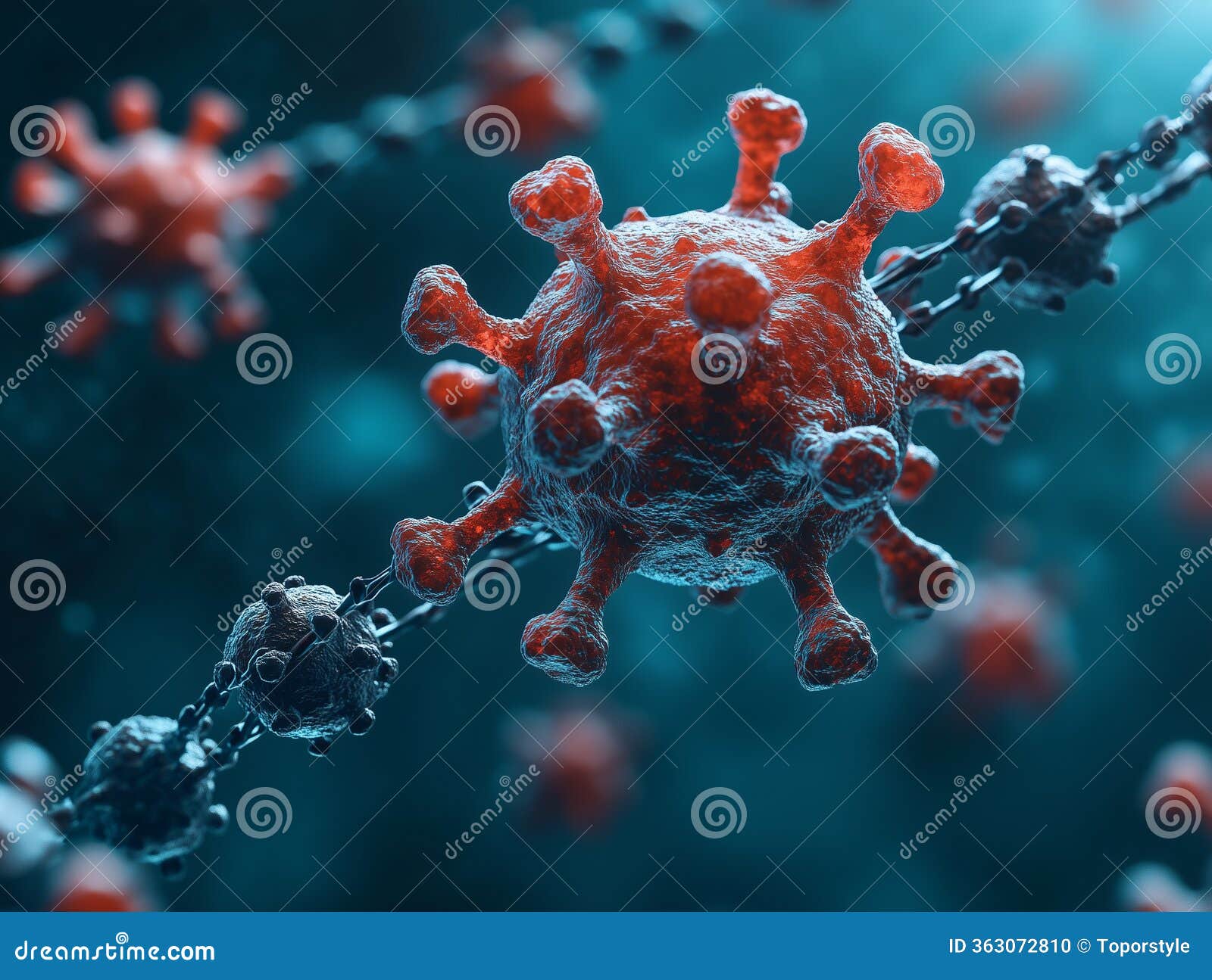 New, Super Virus, Under the Microscope. Lined Up in a Chain. Danger of ...