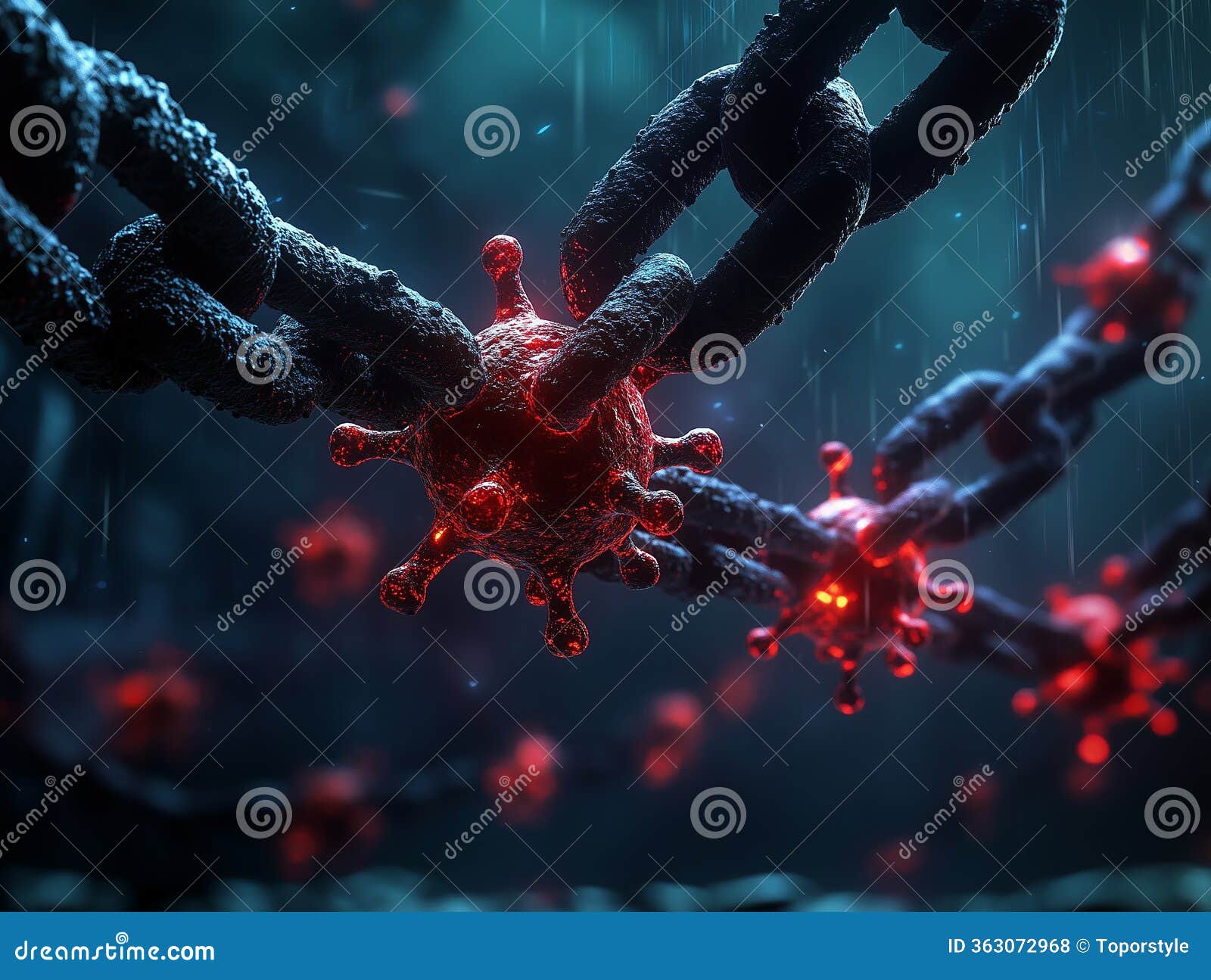 New, Super Virus, Under the Microscope. Lined Up in a Chain. Danger of ...