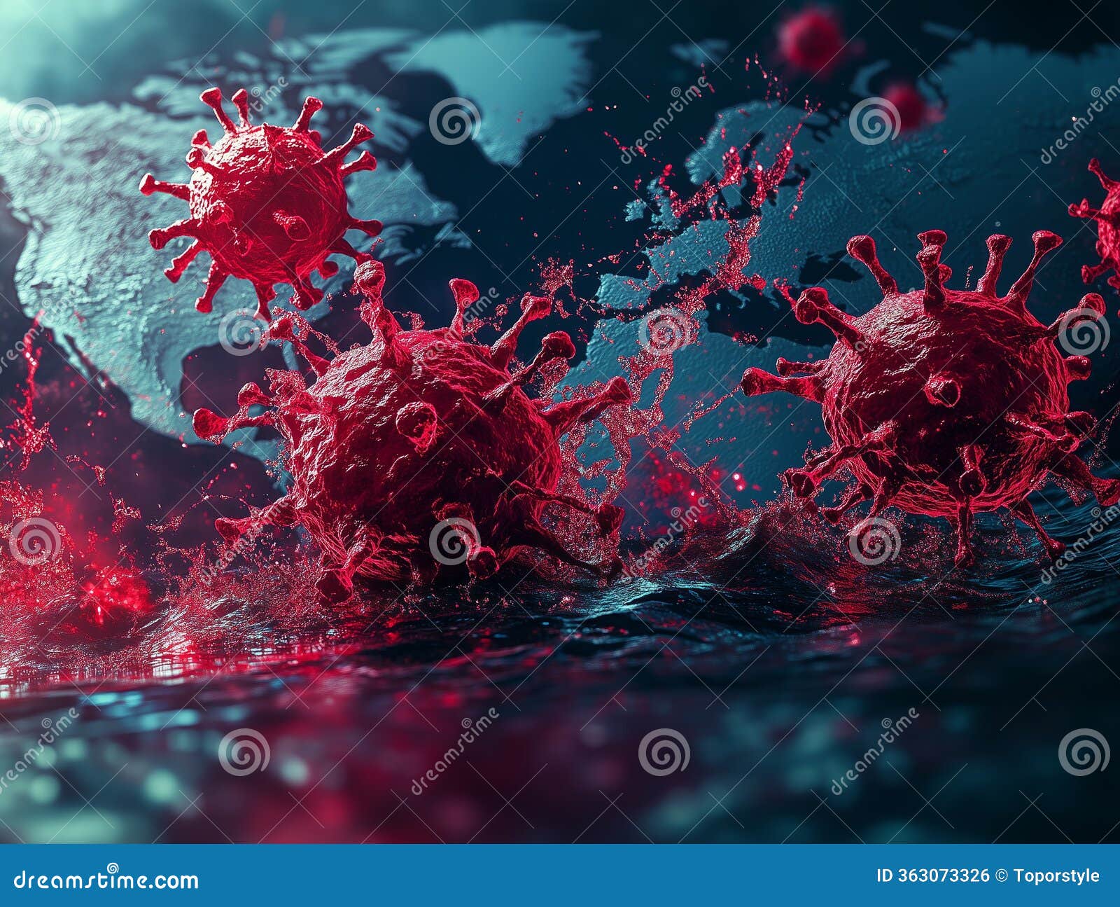New, Super Virus, Under the Microscope. on the Background of World Map ...