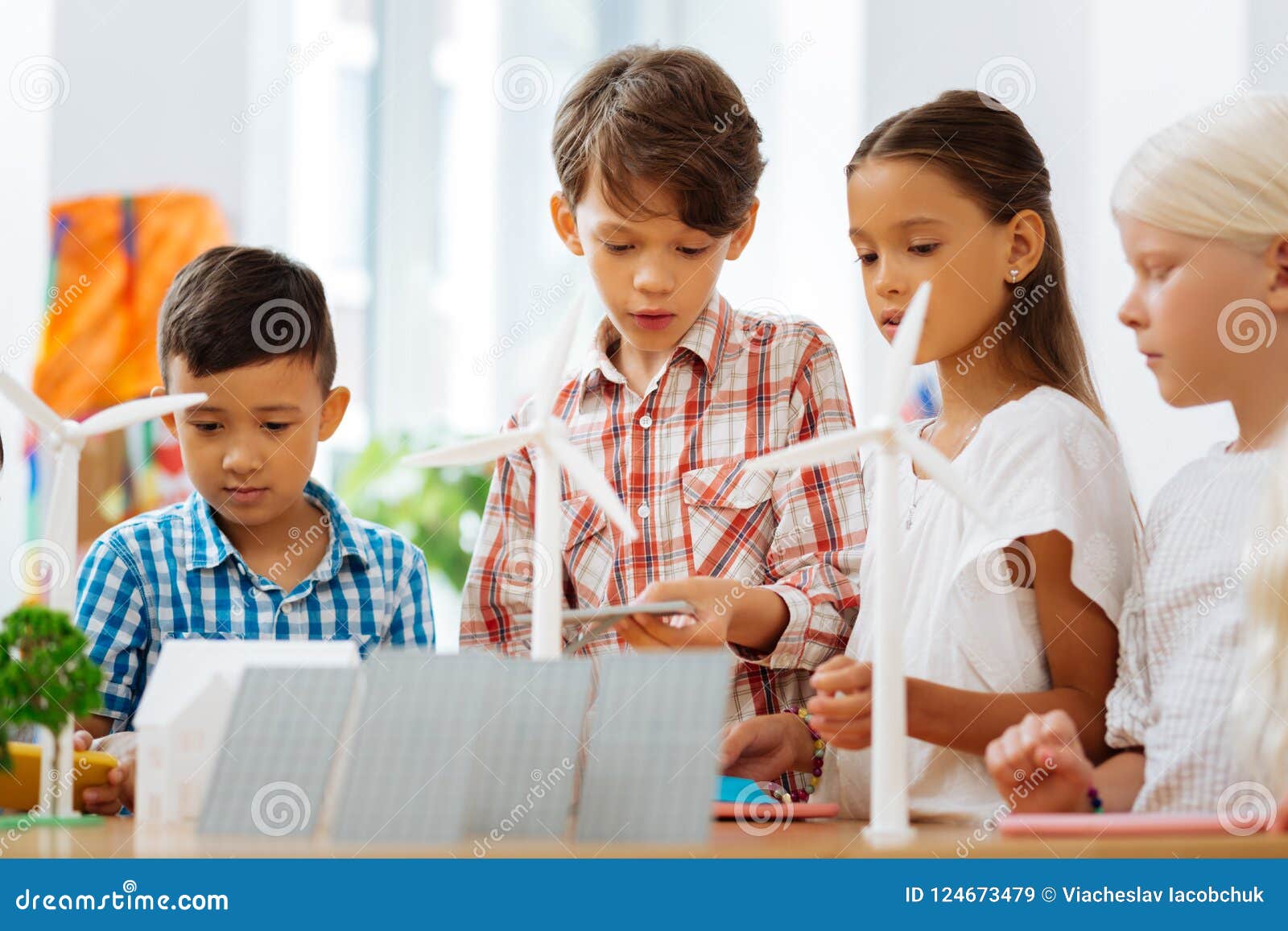Attentive Kids Thinking about the Task in a Classroom Stock Image ...