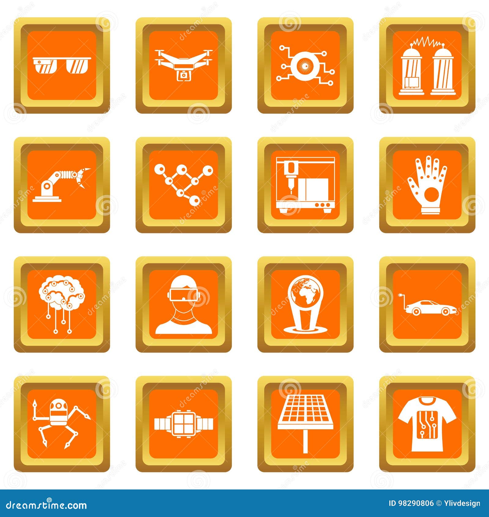 New Technologies Icons Set Orange Stock Vector - Illustration of device ...