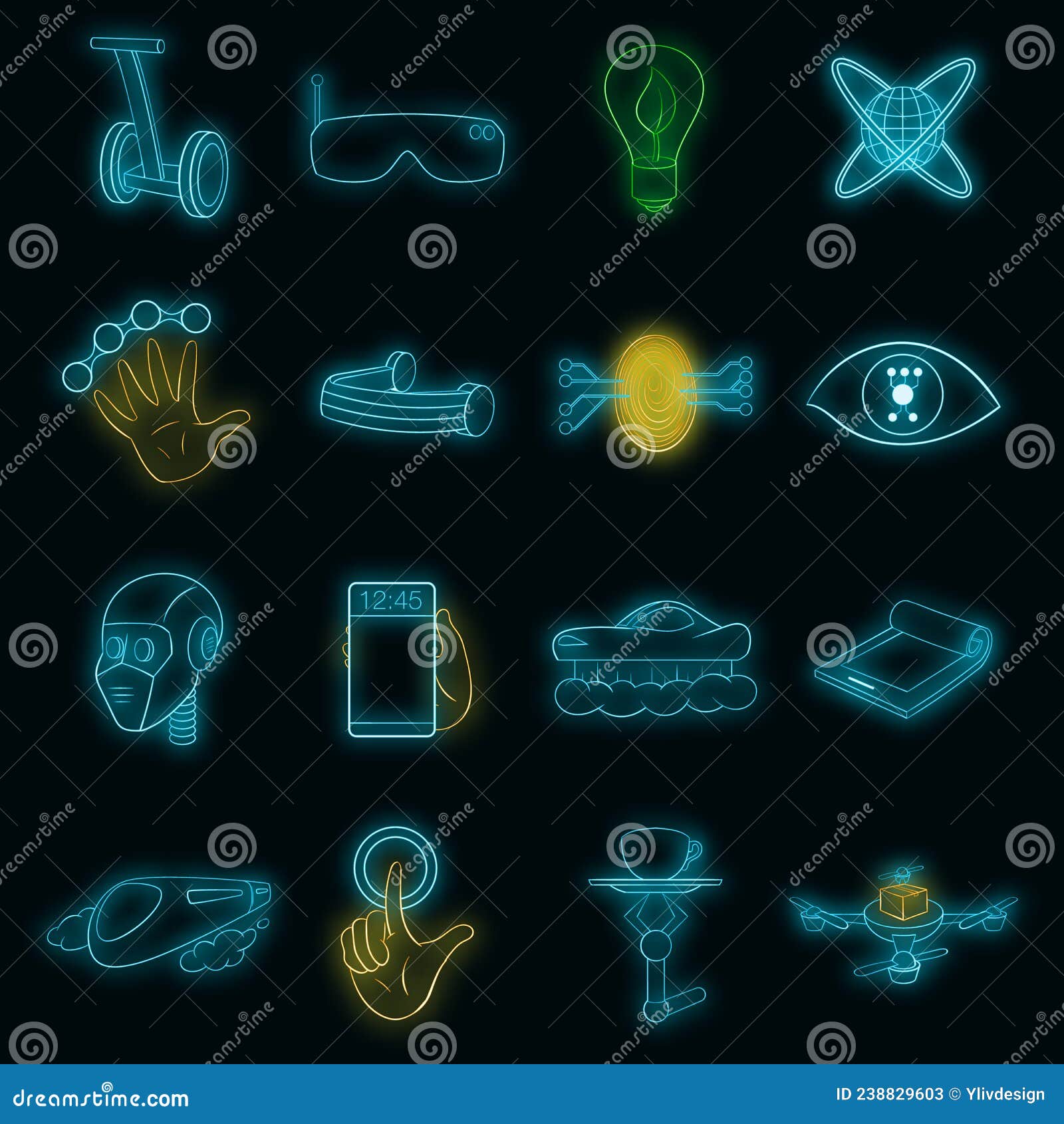 New Technologies Icons Set Vector Neon Stock Vector - Illustration of ...