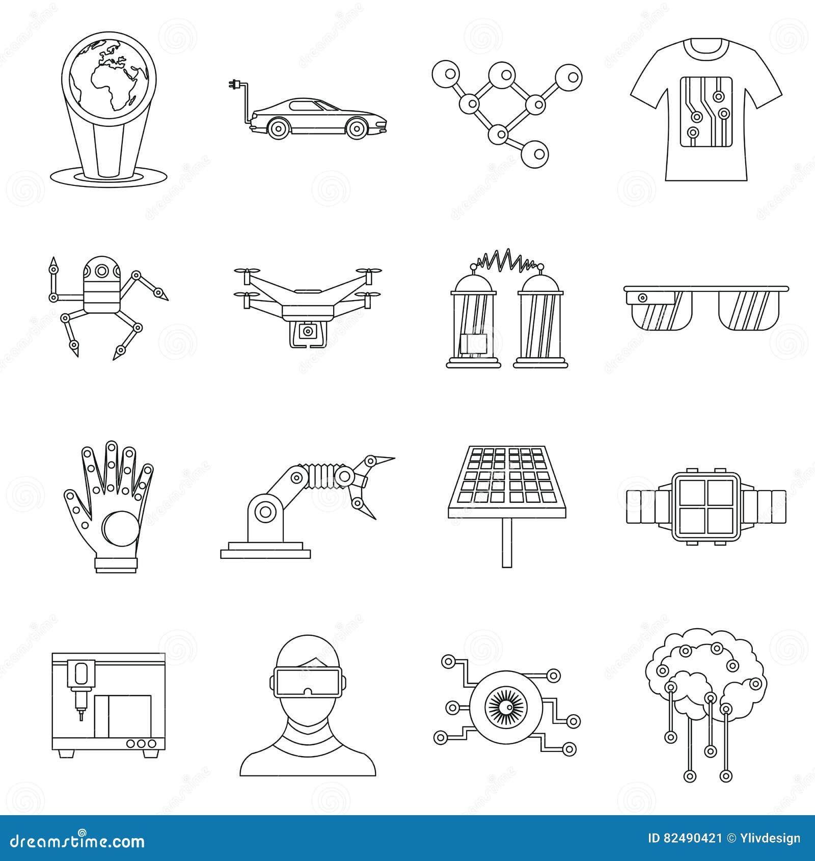 New Technologies Set, Outline Style Stock Vector - Illustration of ...