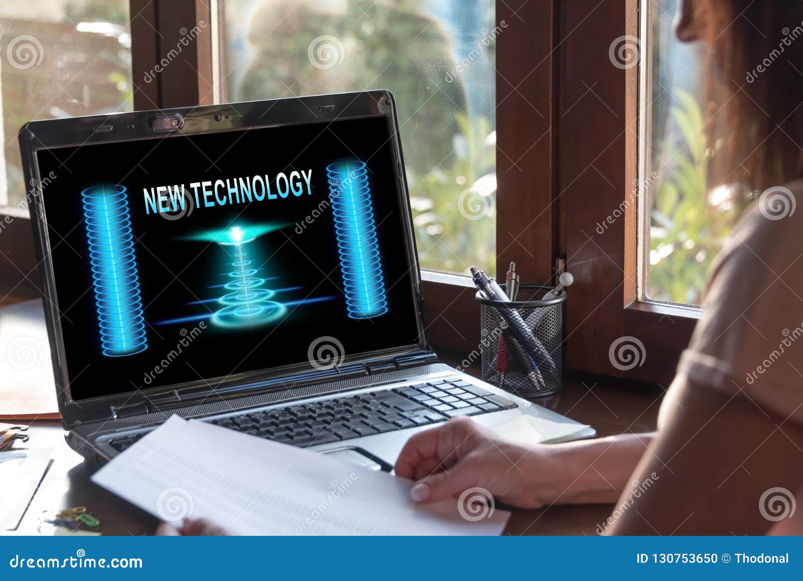 New Technology Concept on a Laptop Screen Stock Photo - Image of ...