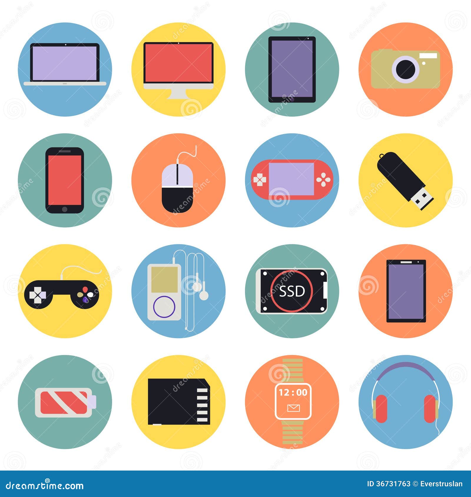 New Technology Digital Multimedia Icons Set Flat D Stock Vector ...