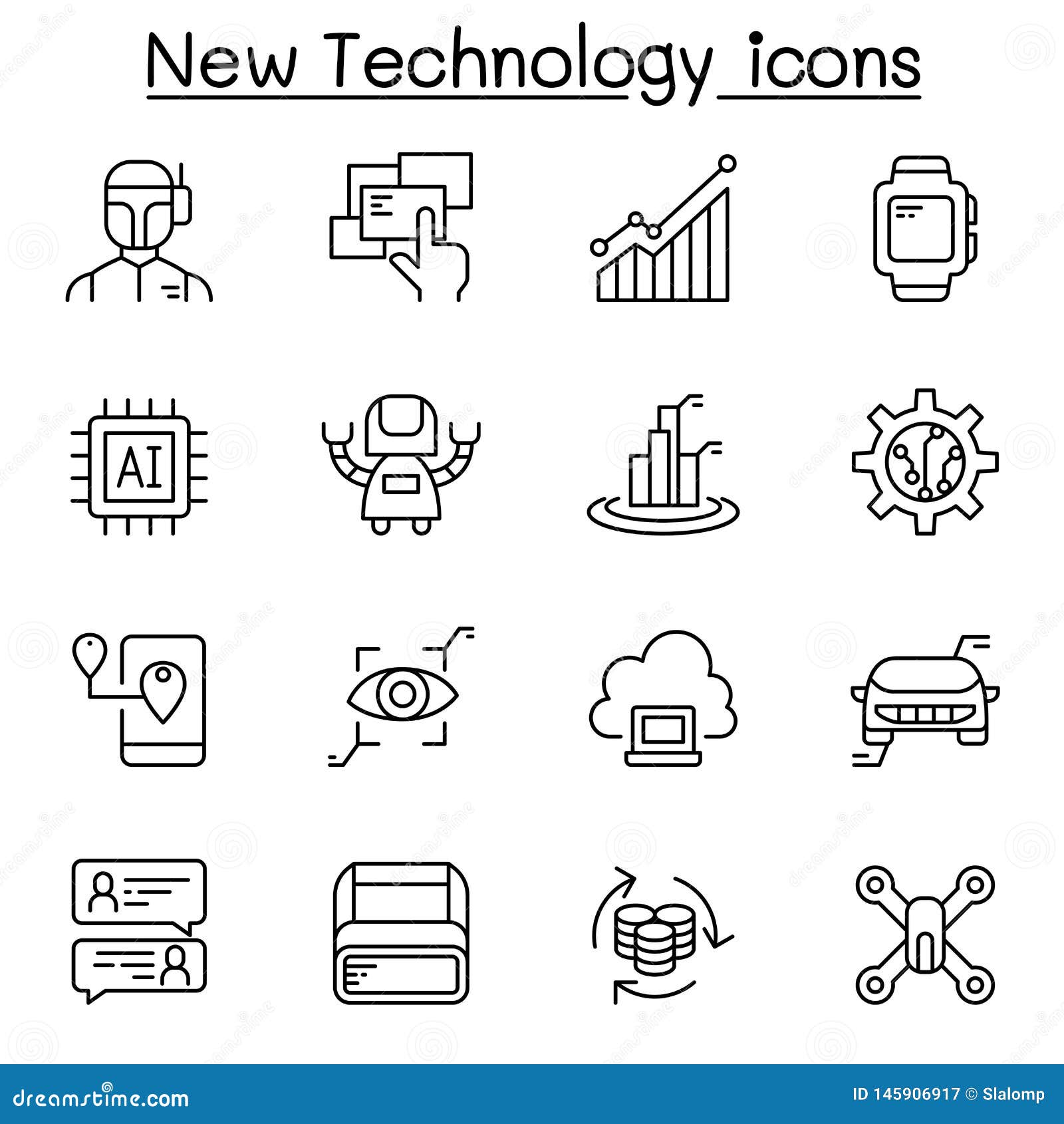 New Technology Icon Set in Thin Line Style Stock Illustration ...