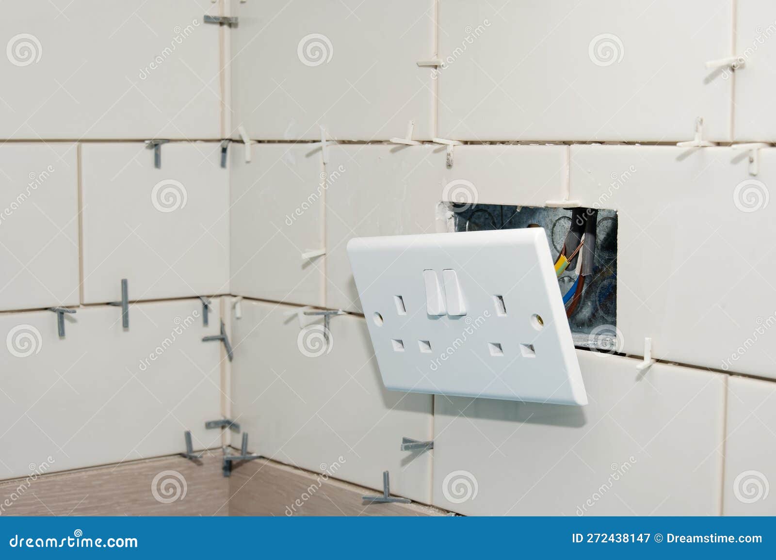 New Tile Installation in Kitchen with Electrical Sockets Removed Stock ...