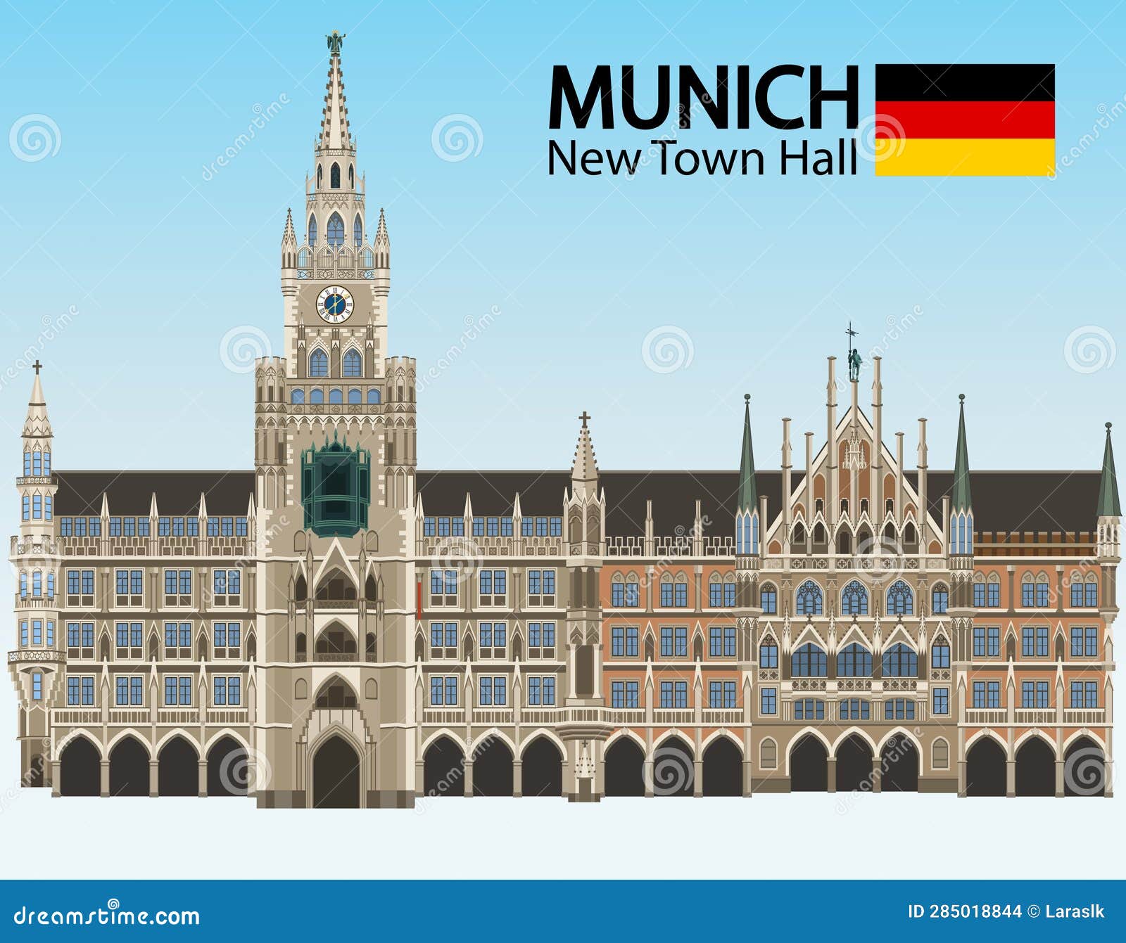 New town hall of Minich stock vector. Illustration of gothic - 285018844