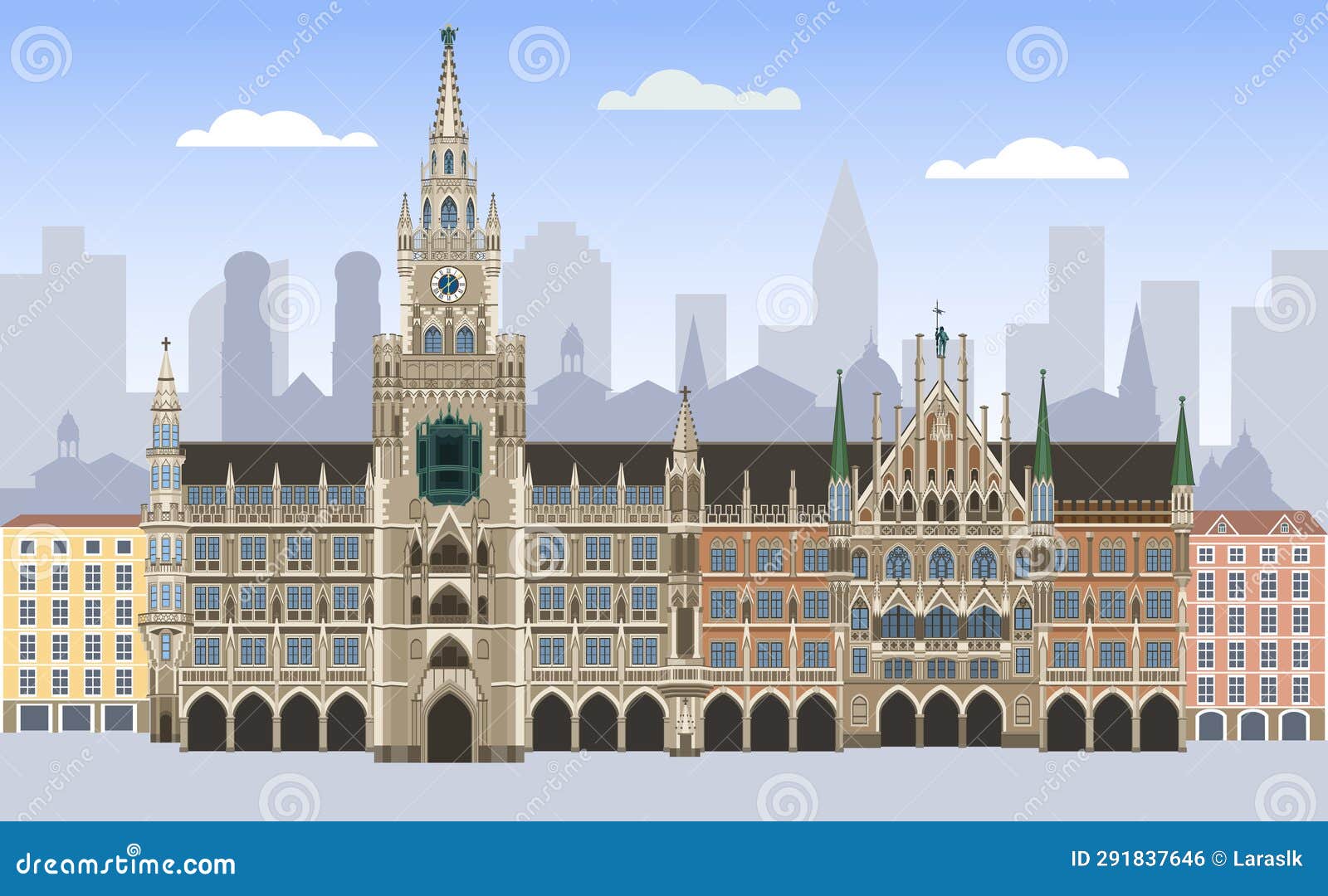 New town hall of Minich stock illustration. Illustration of german ...