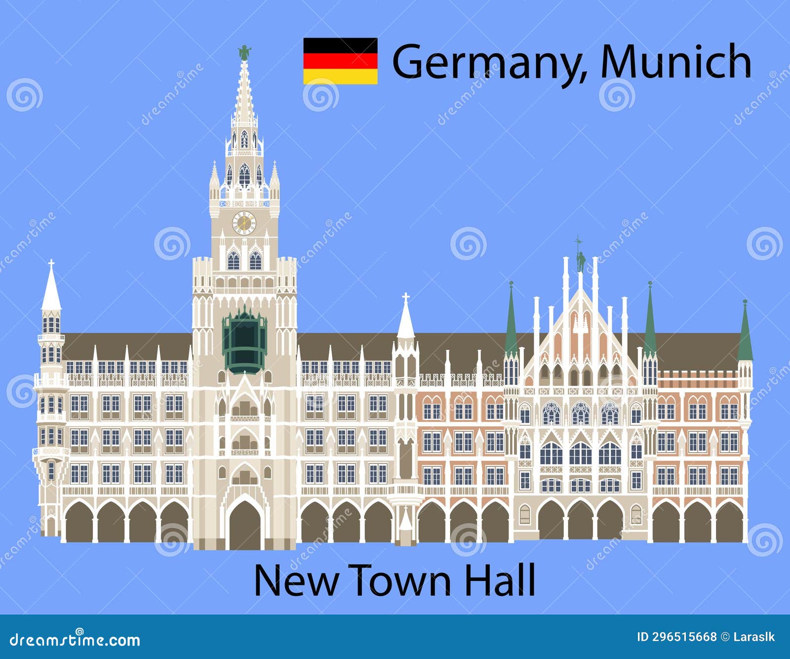 New town hall of Minich stock illustration. Illustration of tower ...