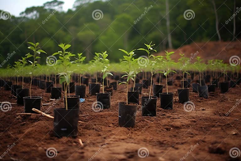 New Tree Saplings Planted for Reforestation Project Stock Illustration ...