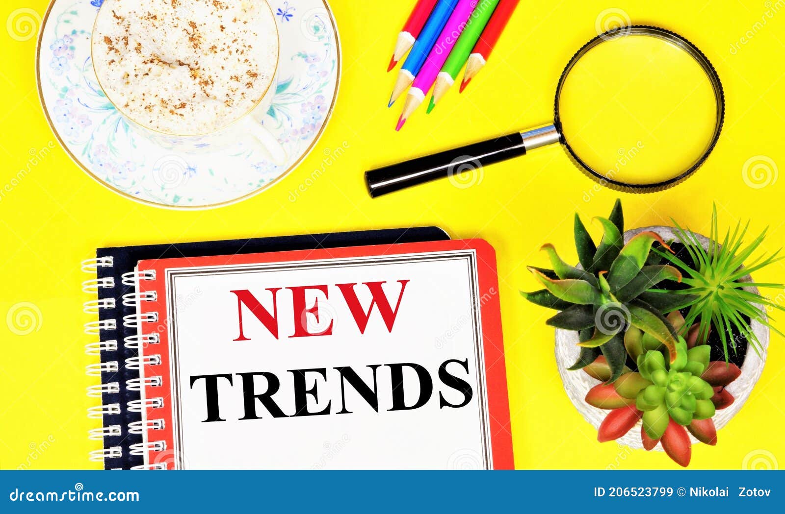 New Trends. Text Label in the Planning Notebook Stock Image - Image of ...