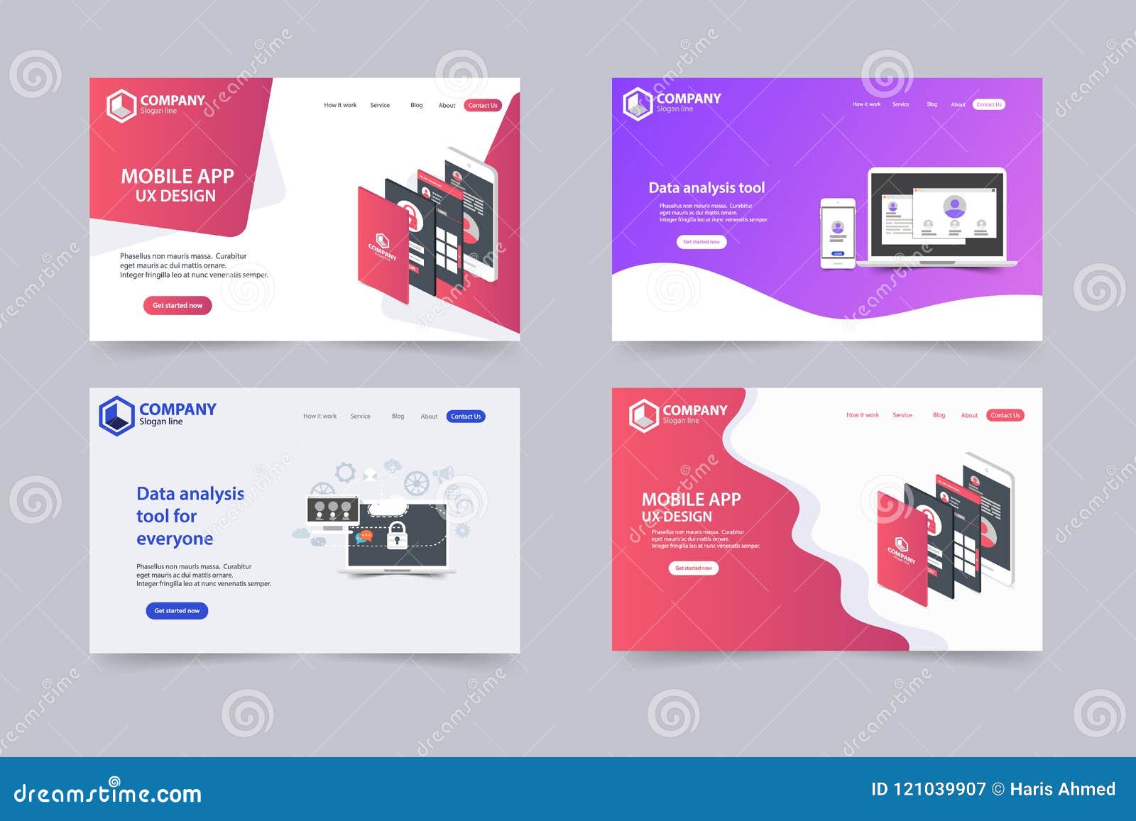 New Trendy Website Landing Pages Vector Theme Template Design Stock ...