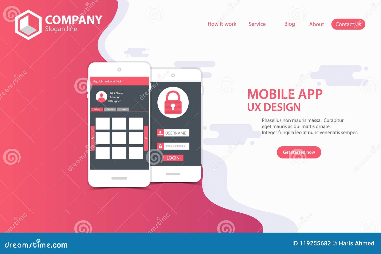New Trendy Mobile App Website Landing Page Vector Theme Template Stock ...
