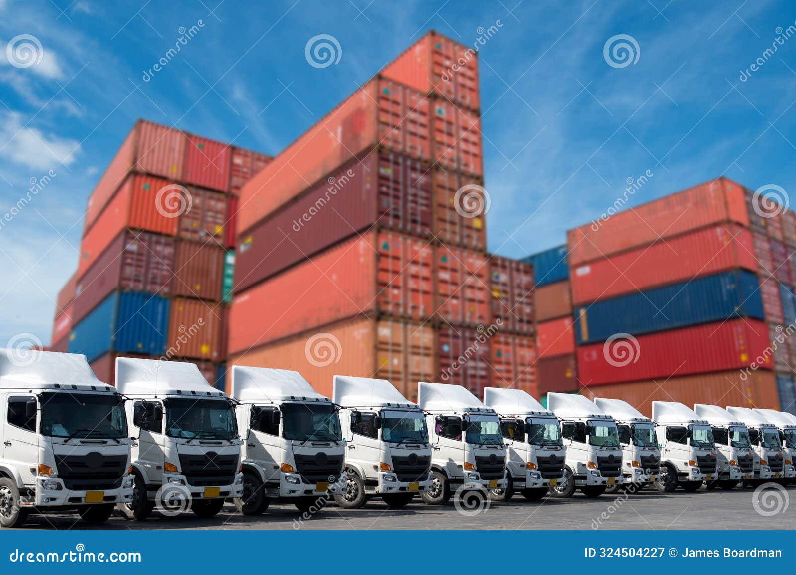 New Truck Fleet in Container Depot for Logistics Service Stock Image ...