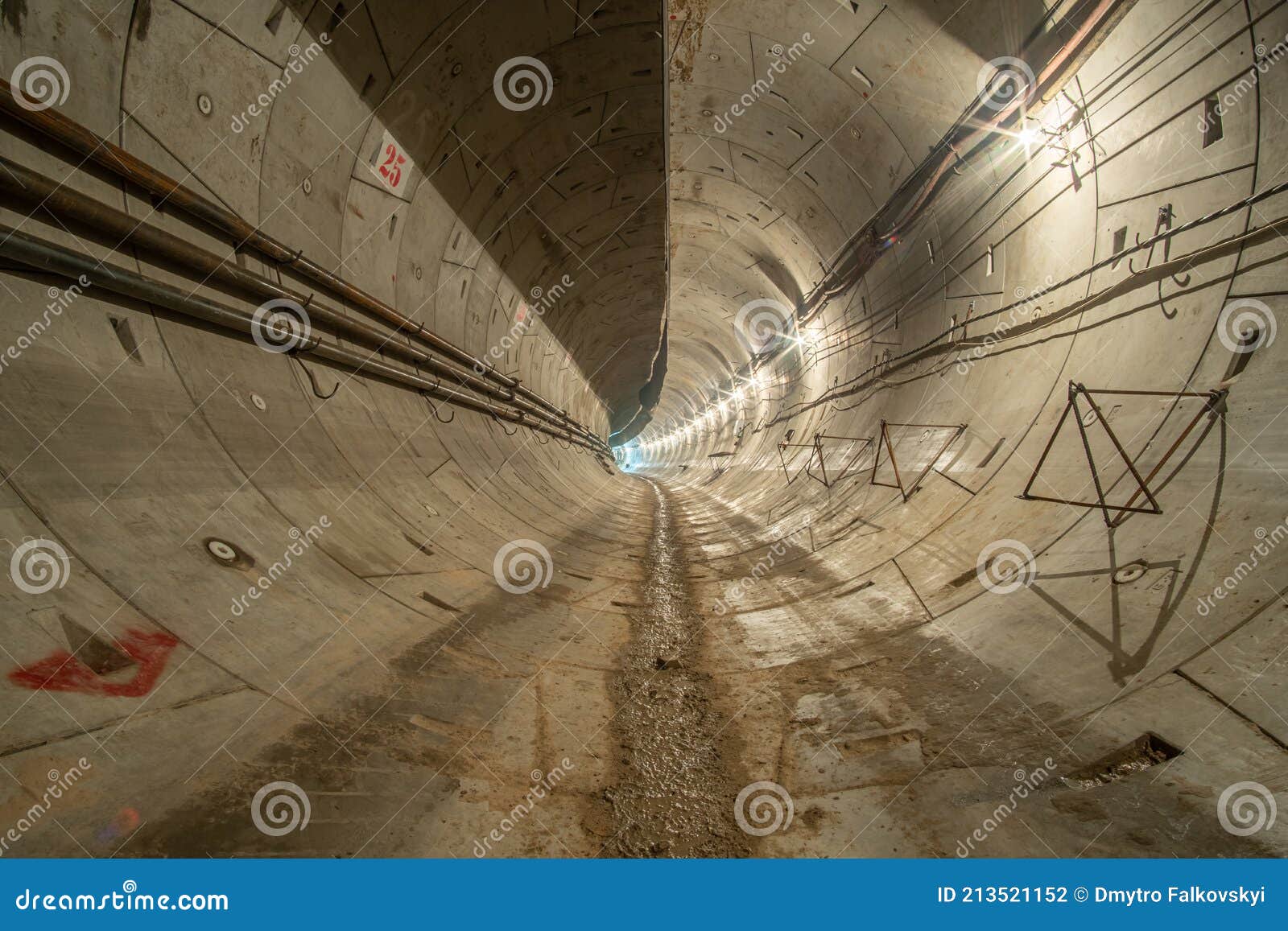 New, Under Construction, Empty Concrete Round Deep Subway Tunnel Made ...