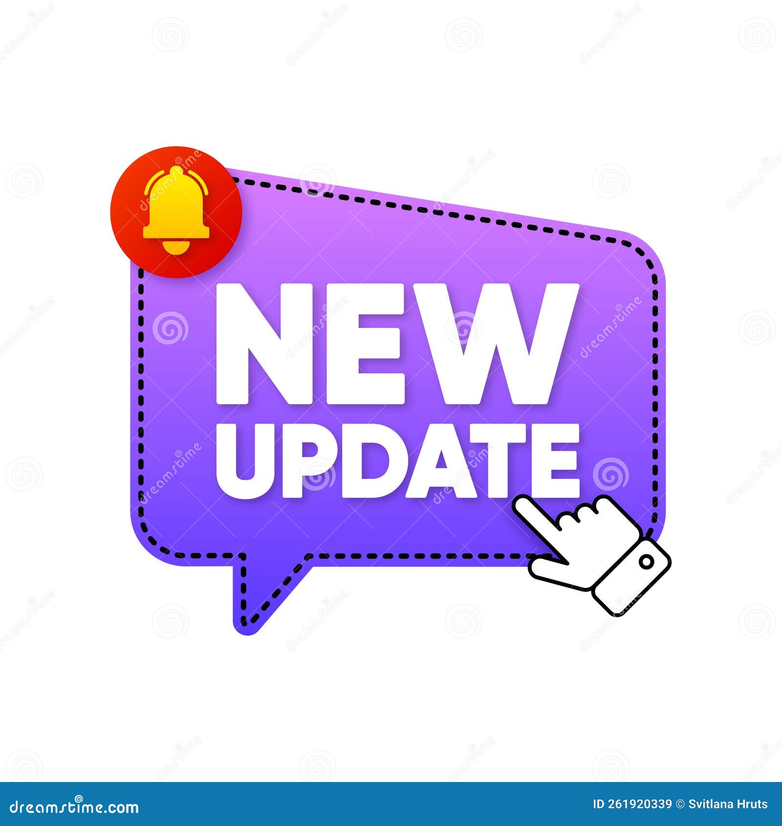 New Update Modern Label with Bell. Web Banner Element. Click for ...