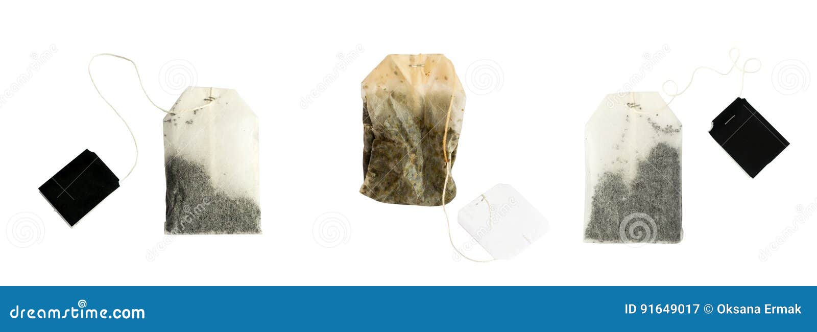 New and Used Tea Bag with Black Labels Isolated Stock Image - Image of ...