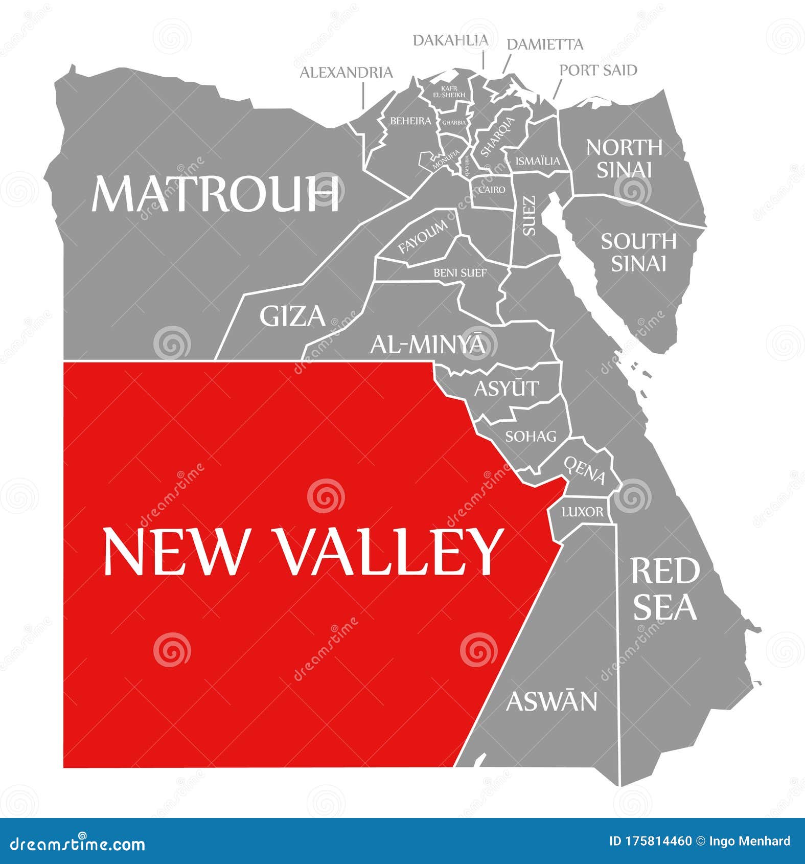 New Valley Red Highlighted in Map of Egypt Stock Illustration ...