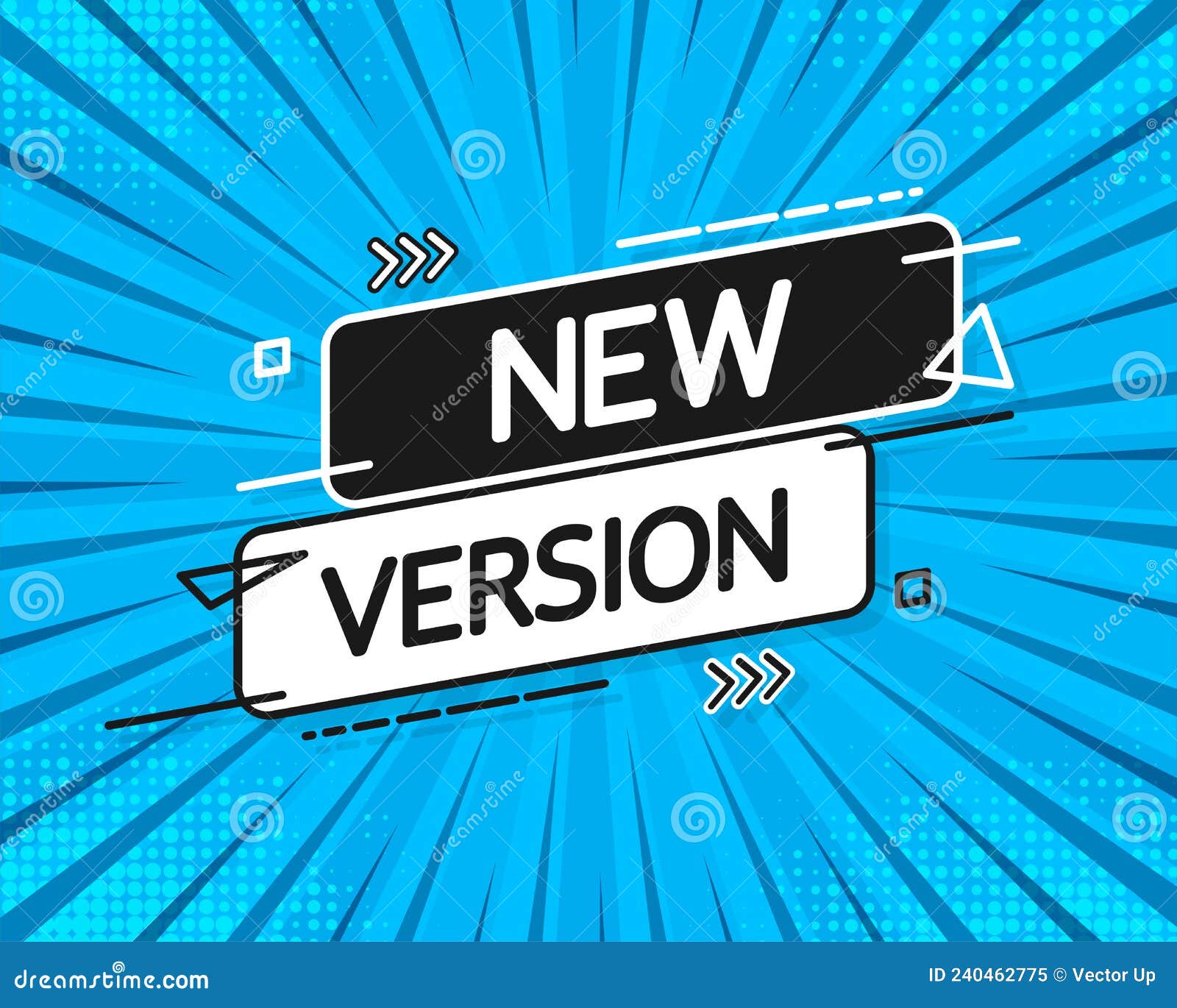 New Version Flat Label on Blue Background. Red Banner Stock Vector ...