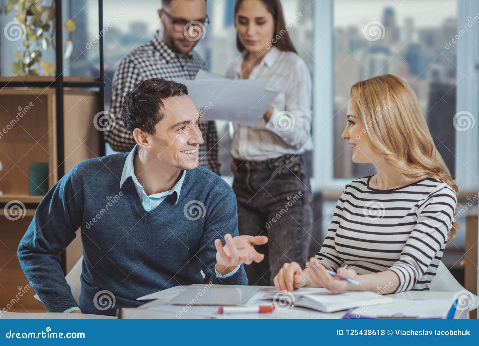 Pleasant Two Colleagues Debating Over Issue Stock Photo - Image of ...