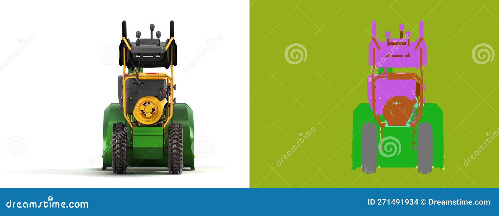 New Walk Behind Tractor Back View 3d Render on White with Colored Alpha ...