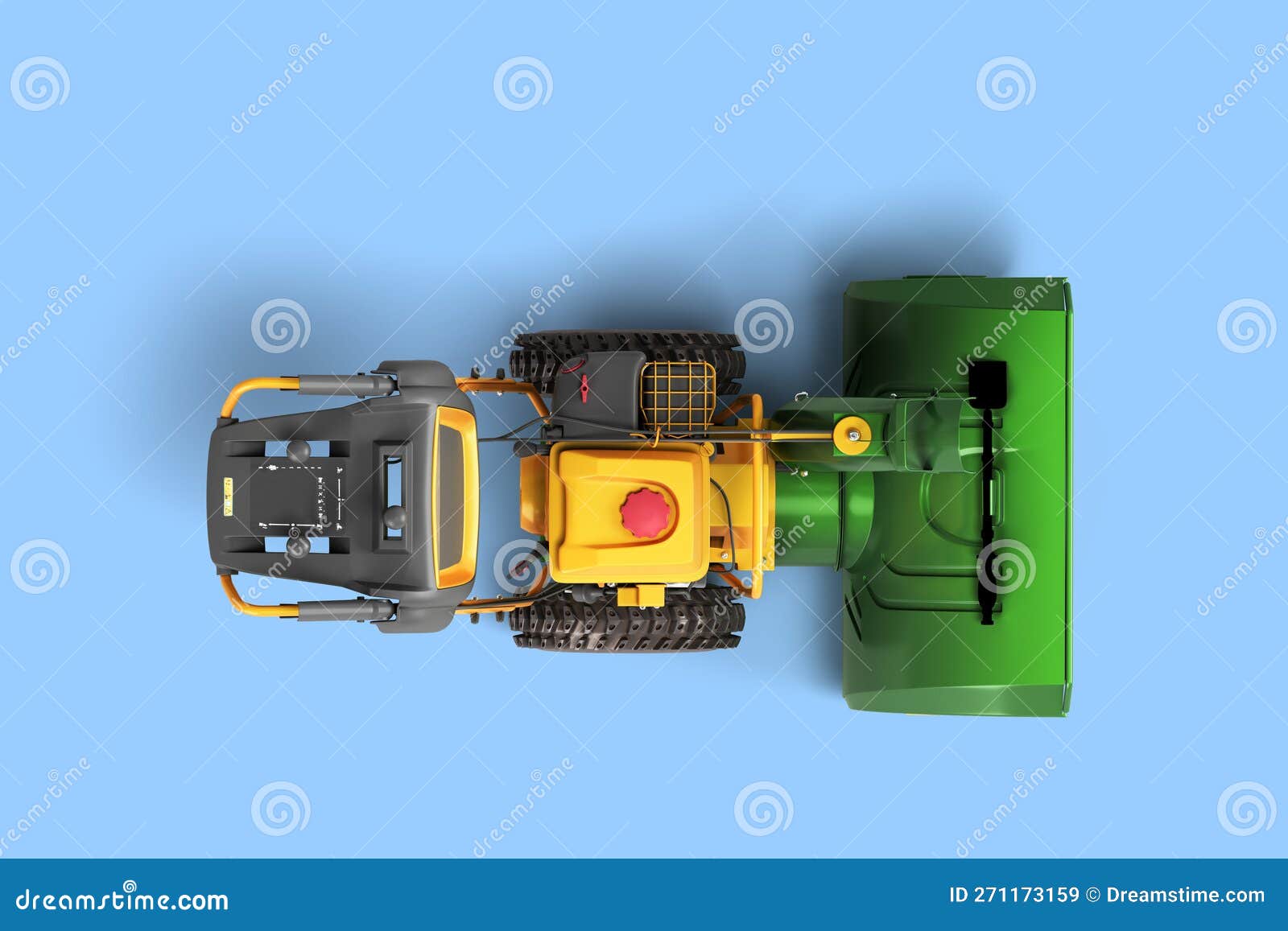 New Walk Behind Tractor Top View 3d Render on Blue Background Stock ...