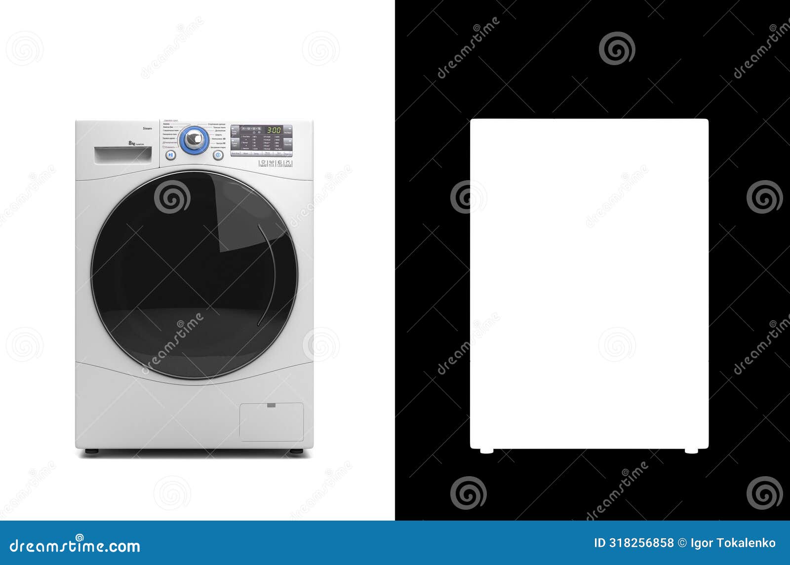New Washing Machine Front View 3D Render on White with Alpha Stock ...