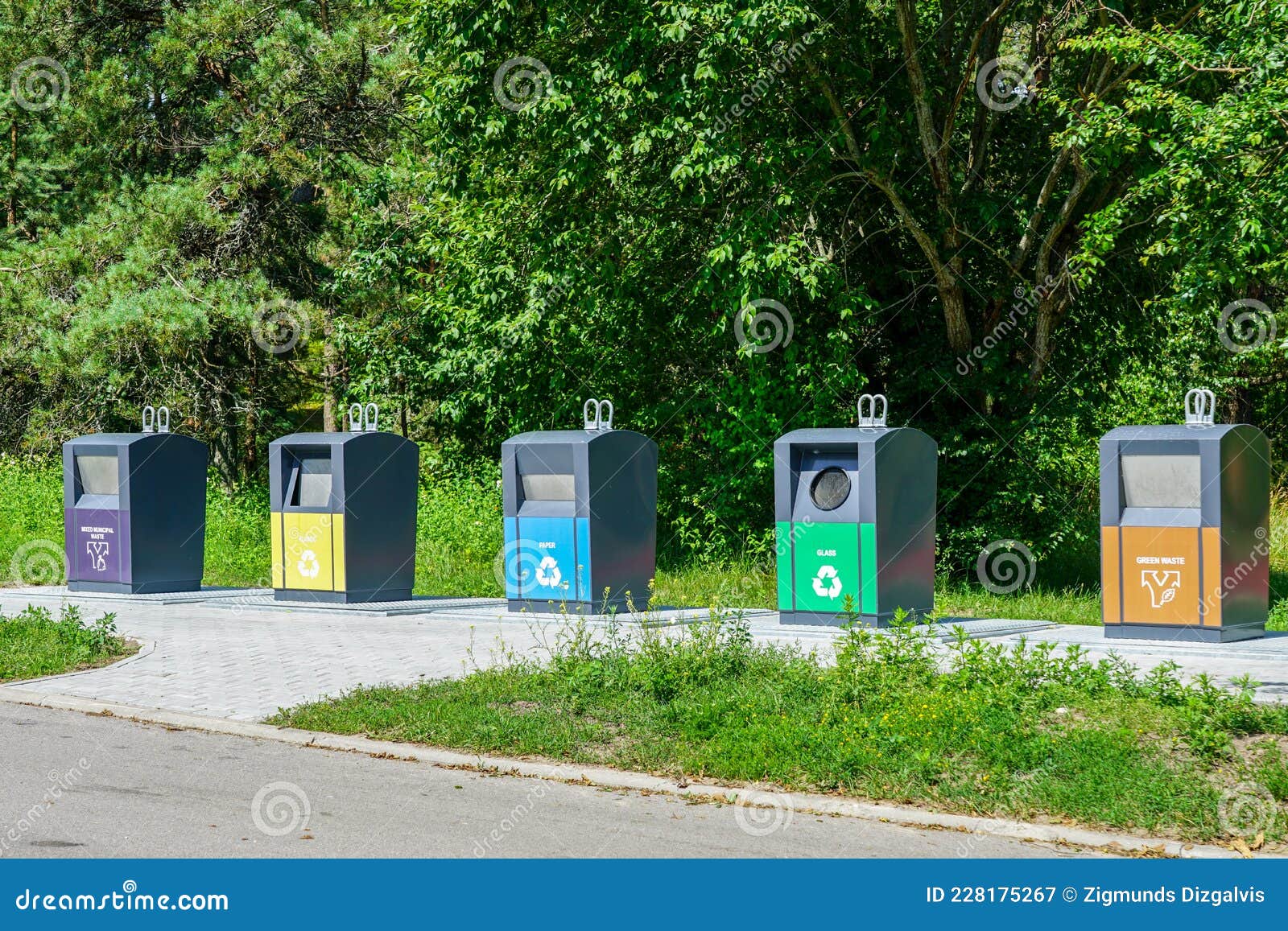 New Waste Sorting Containers on the City Street Stock Image - Image of ...