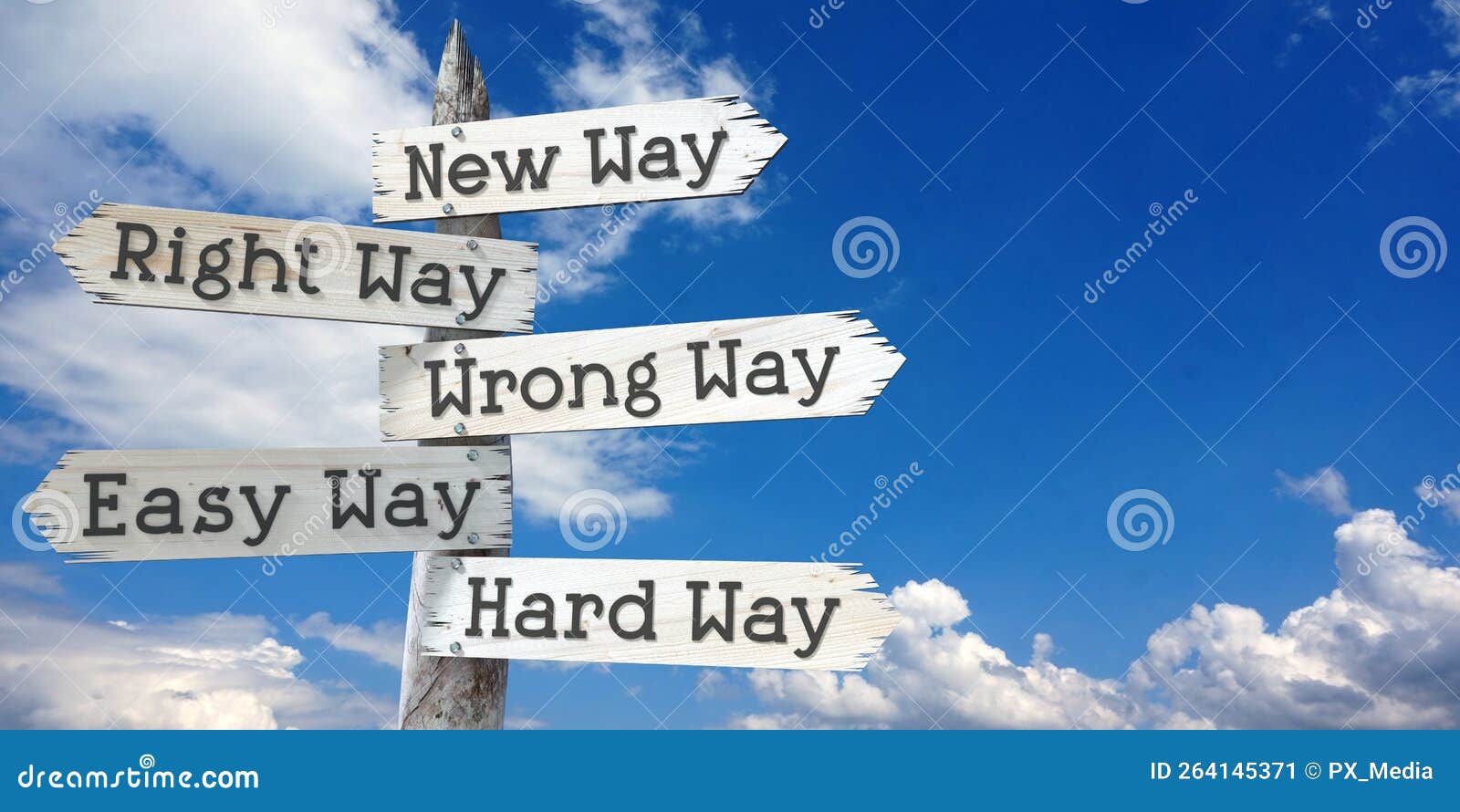 New Way, Right Way, Wrong Way, Easy Way, Hard Way - Wooden Signpost ... New Way, Right Way, Wrong Way, Easy Way, Hard Way - Wooden Signpost ...