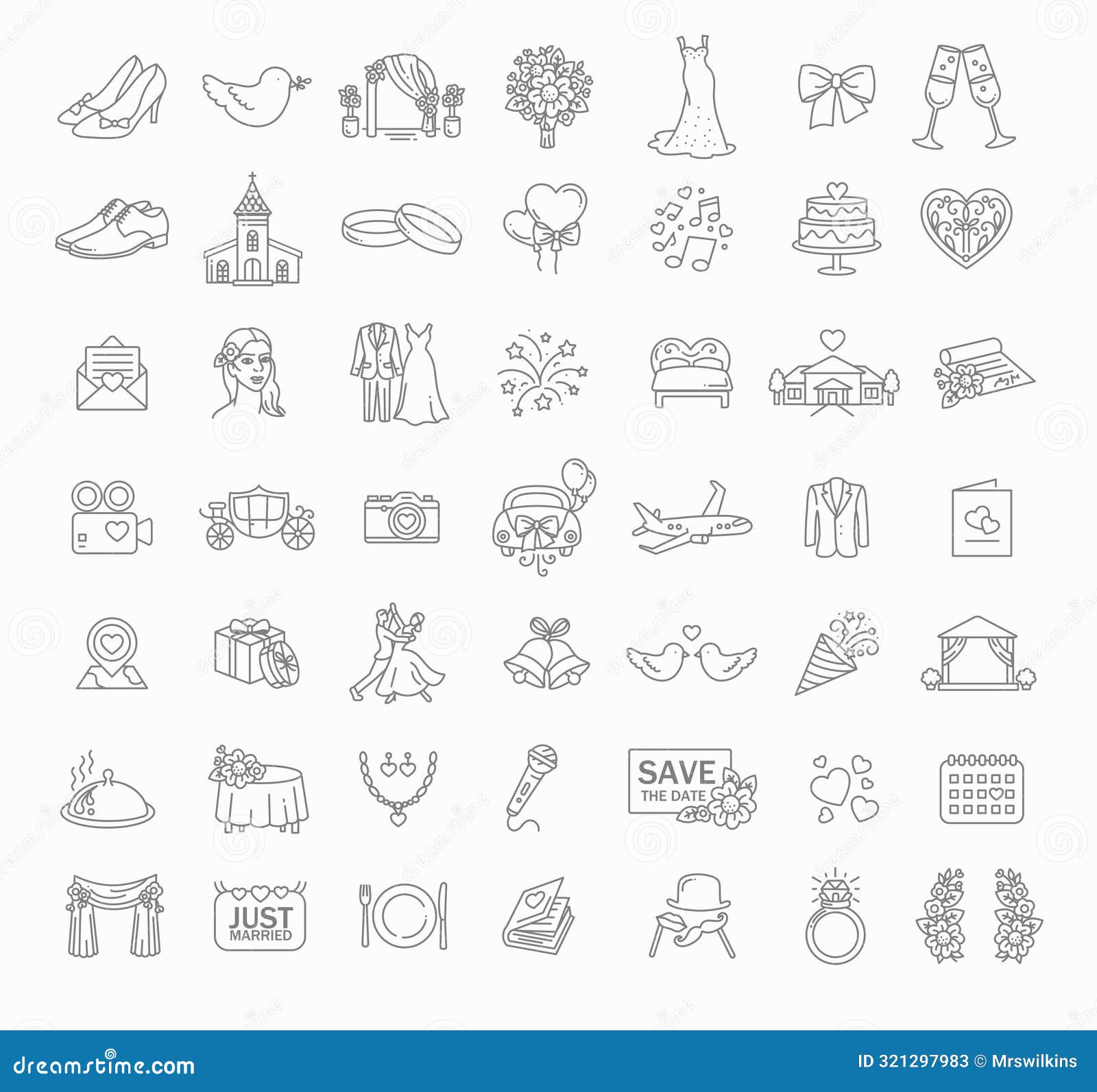 Collection of Beautiful Thin Line Style Vector Wedding Icons Stock ...