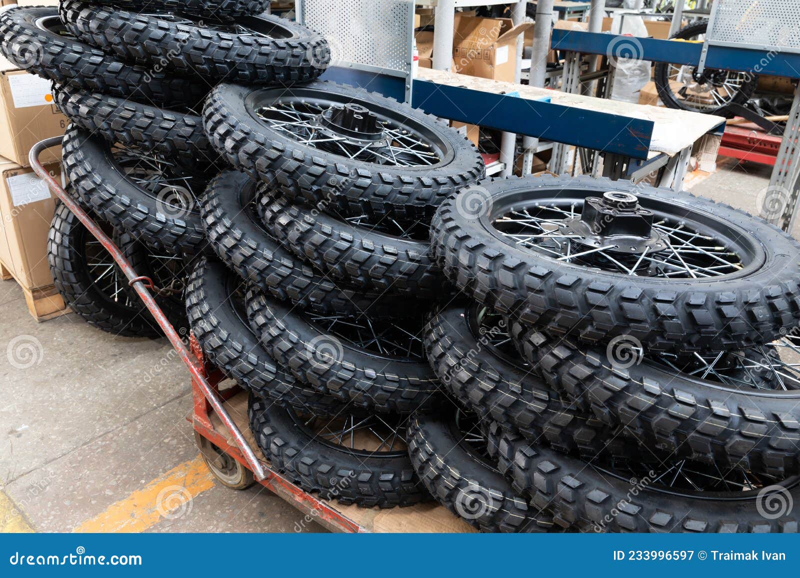 New Wheels before Installation on Motorcycle, Assembly Plant Stock ...