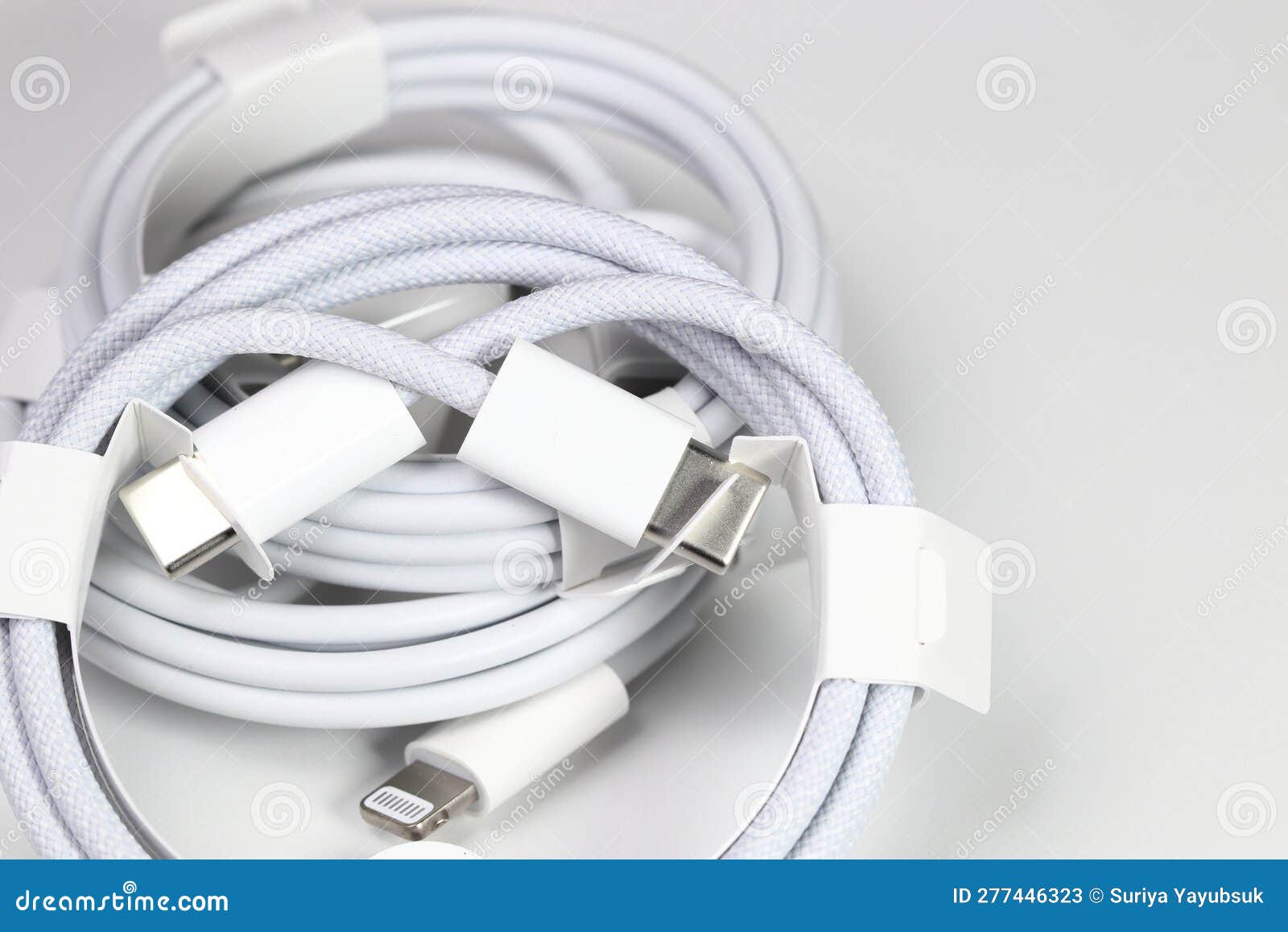 New White USB Type Charger Cable, Compatible for Many Devices, Wrapped ...