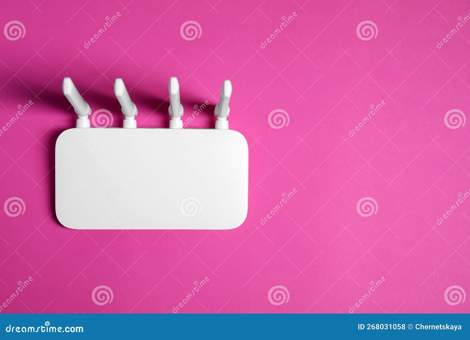 New White Wi-Fi Router on Pink Background, Top View. Space for Text ...