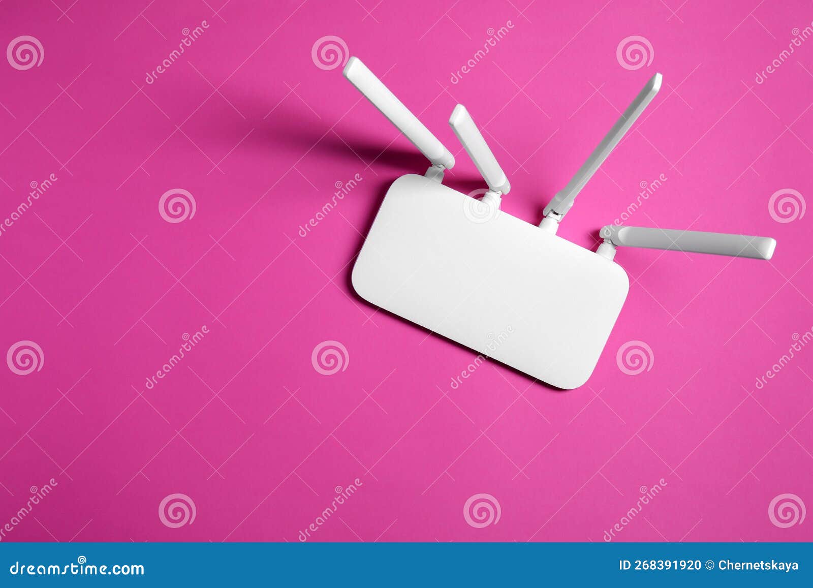 New White Wi-Fi Router on Pink Background, Top View. Space for Text ...